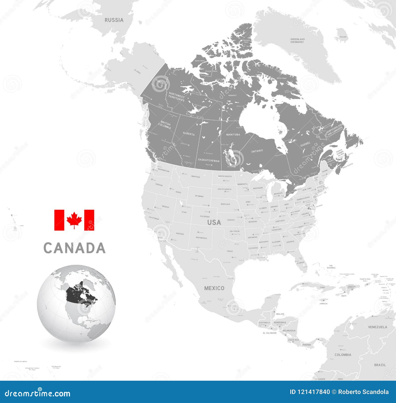 Grey Vector Political Map Del Canada Illustrazione Vettoriale ...