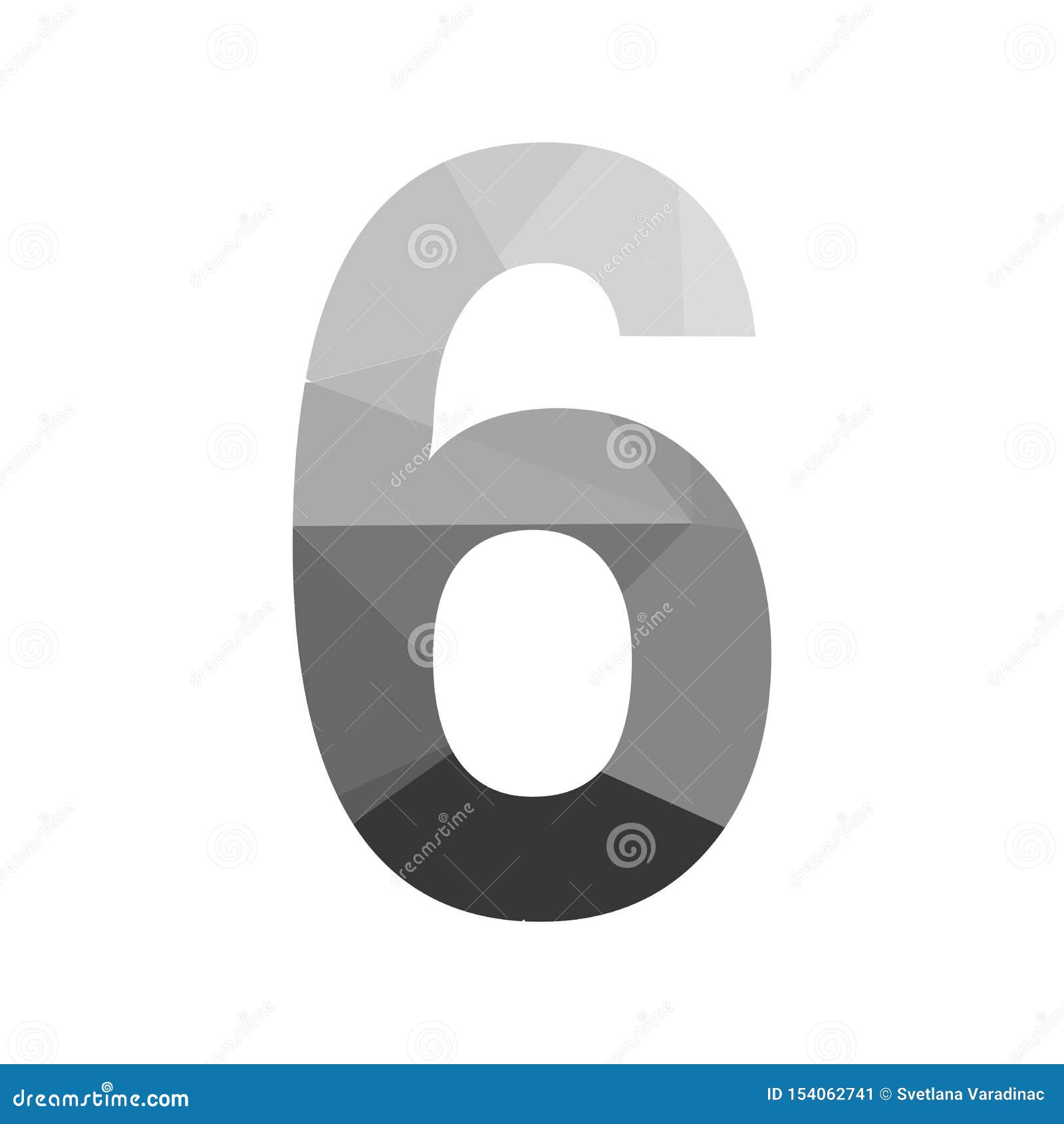 Grey Vector Polygon Six Number Font with Long Shadow. Stock Vector ...