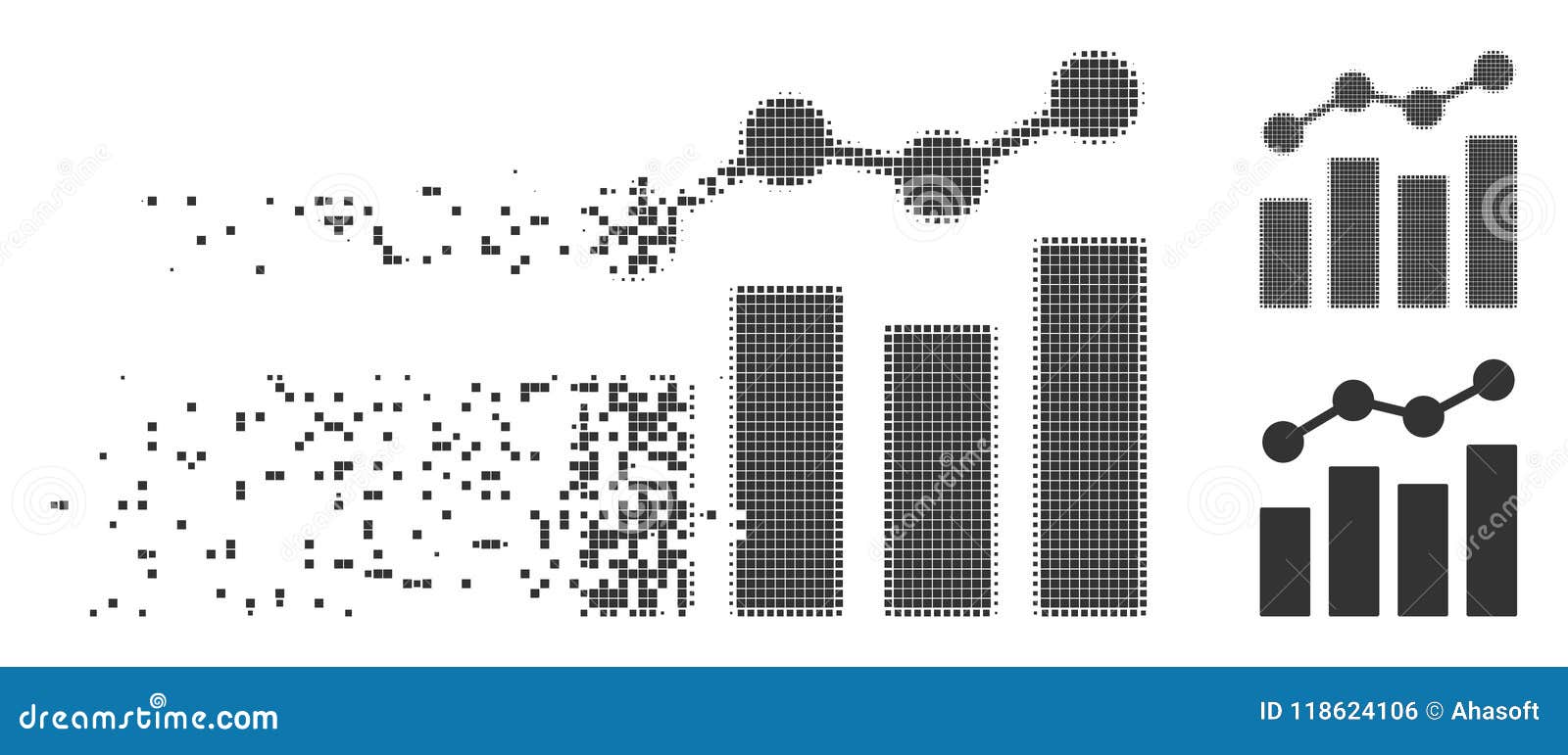 Dissolving Pixel Halftone Stats Charts Icon Stock Vector - Illustration ...