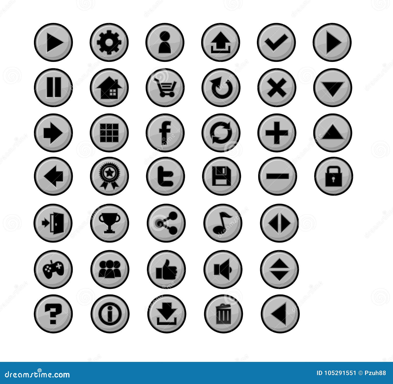 Grey Video Game Button Set stock vector. Illustration of isolated ...
