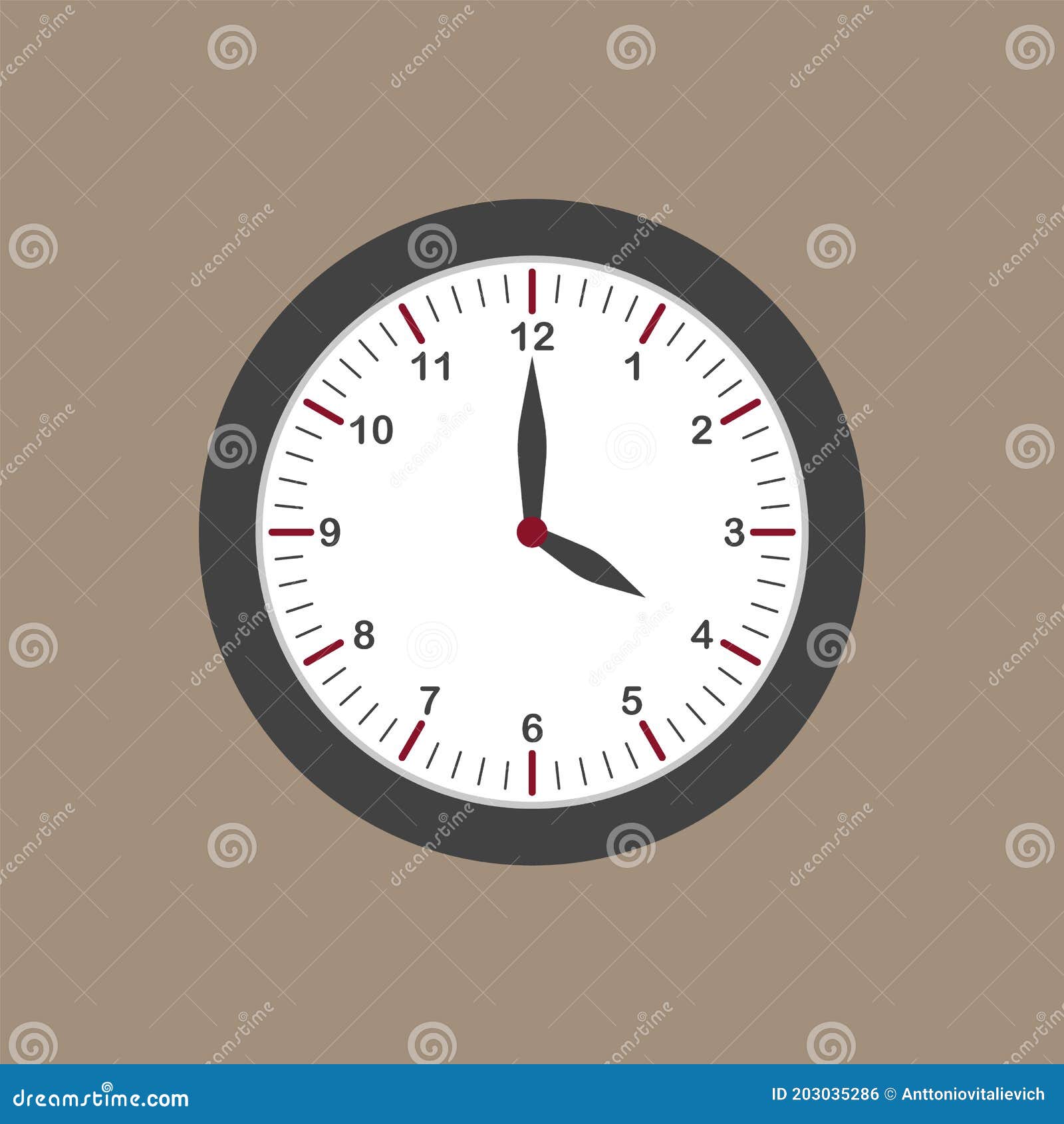 Grey Wall Clock Icon in Flat Style on Dark Background. Four O`clock ...