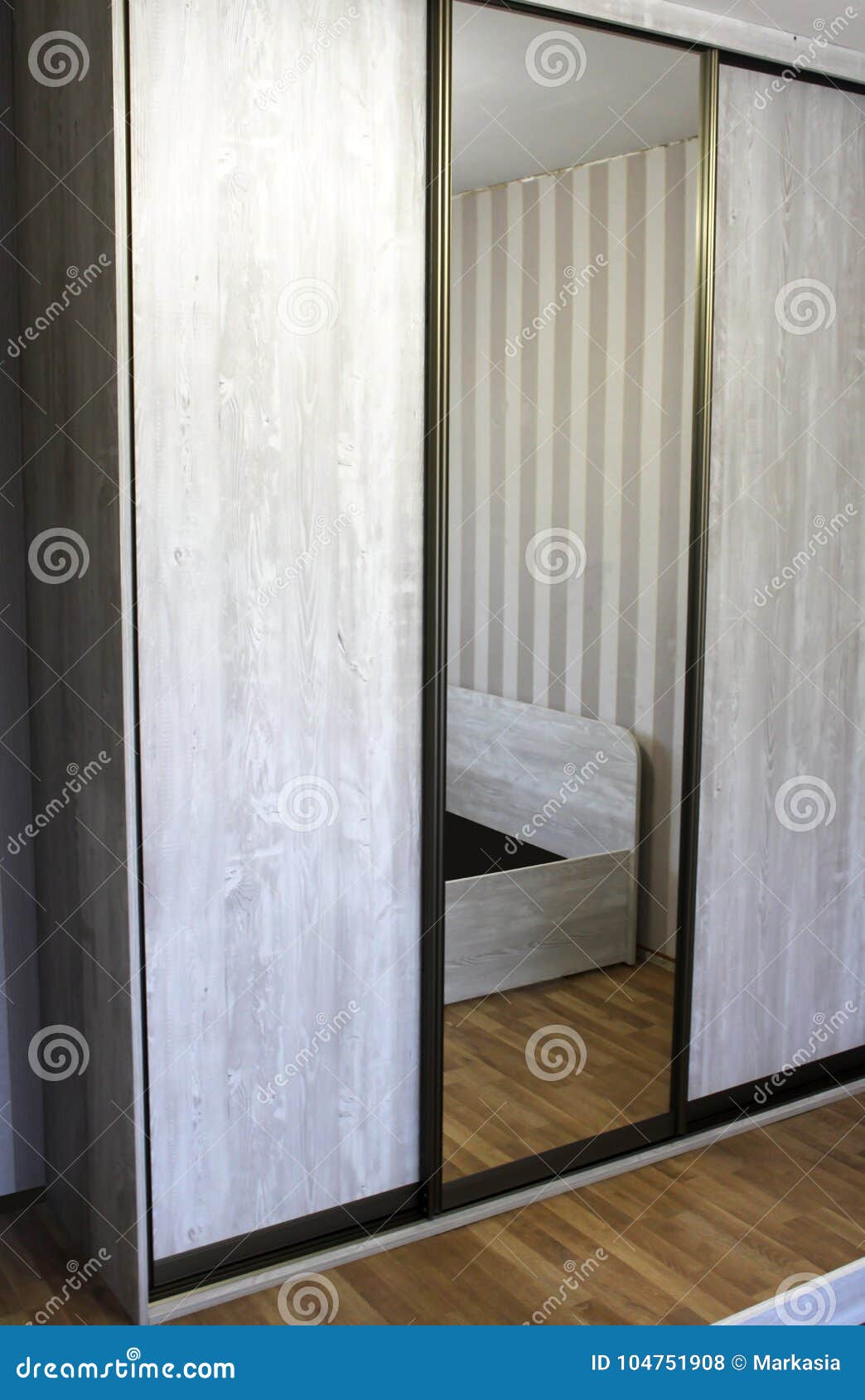 Grey Wardrobe with Sliding Glass Doors Stock Photo - Image of doors ...