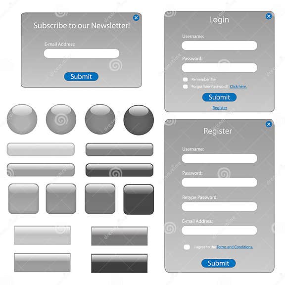 Grey Web Forms and Buttons stock vector. Illustration of gradient ...
