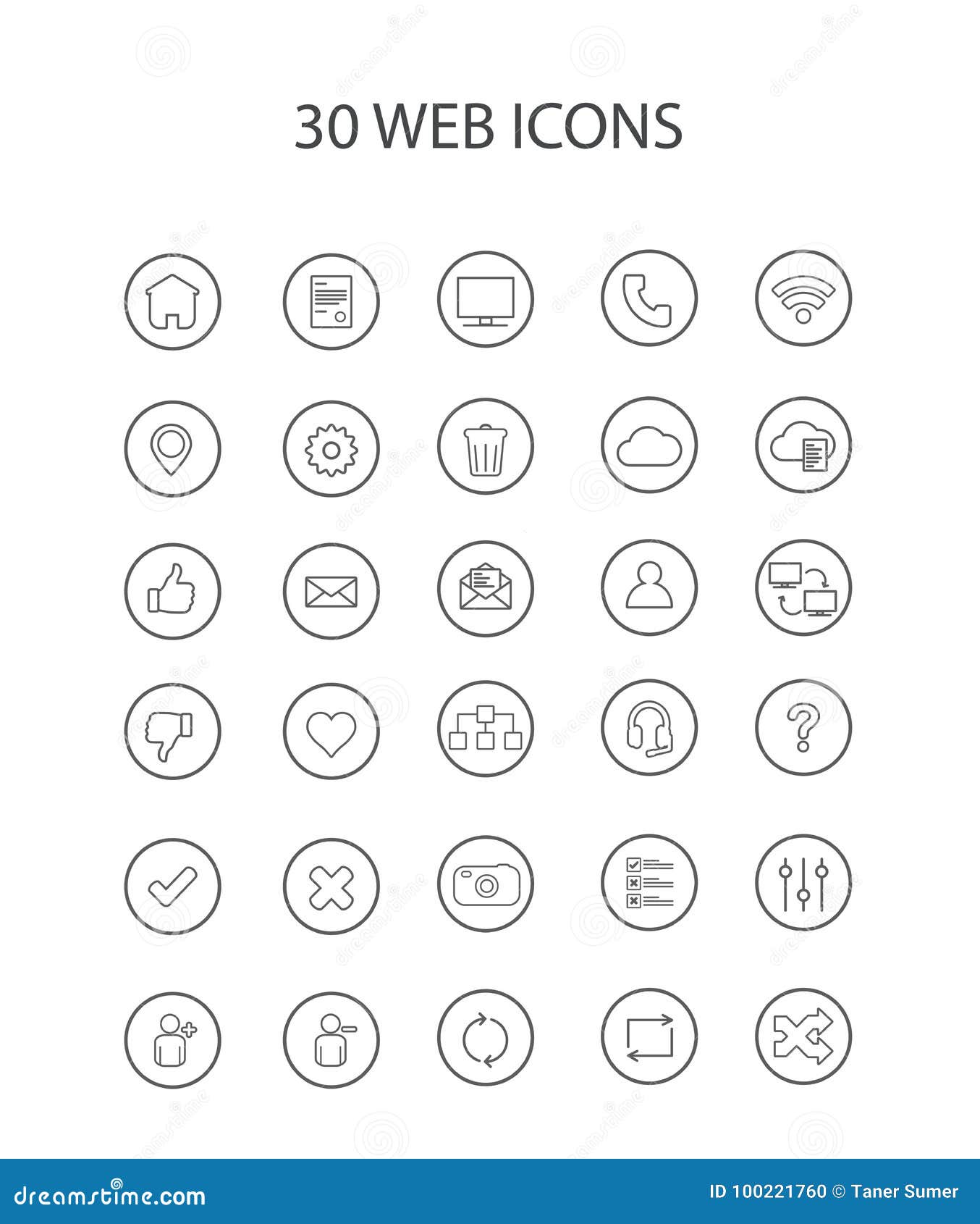 30 Grey Web Icons Con Il Giro Vuoto Illustrazione Vettoriale ...