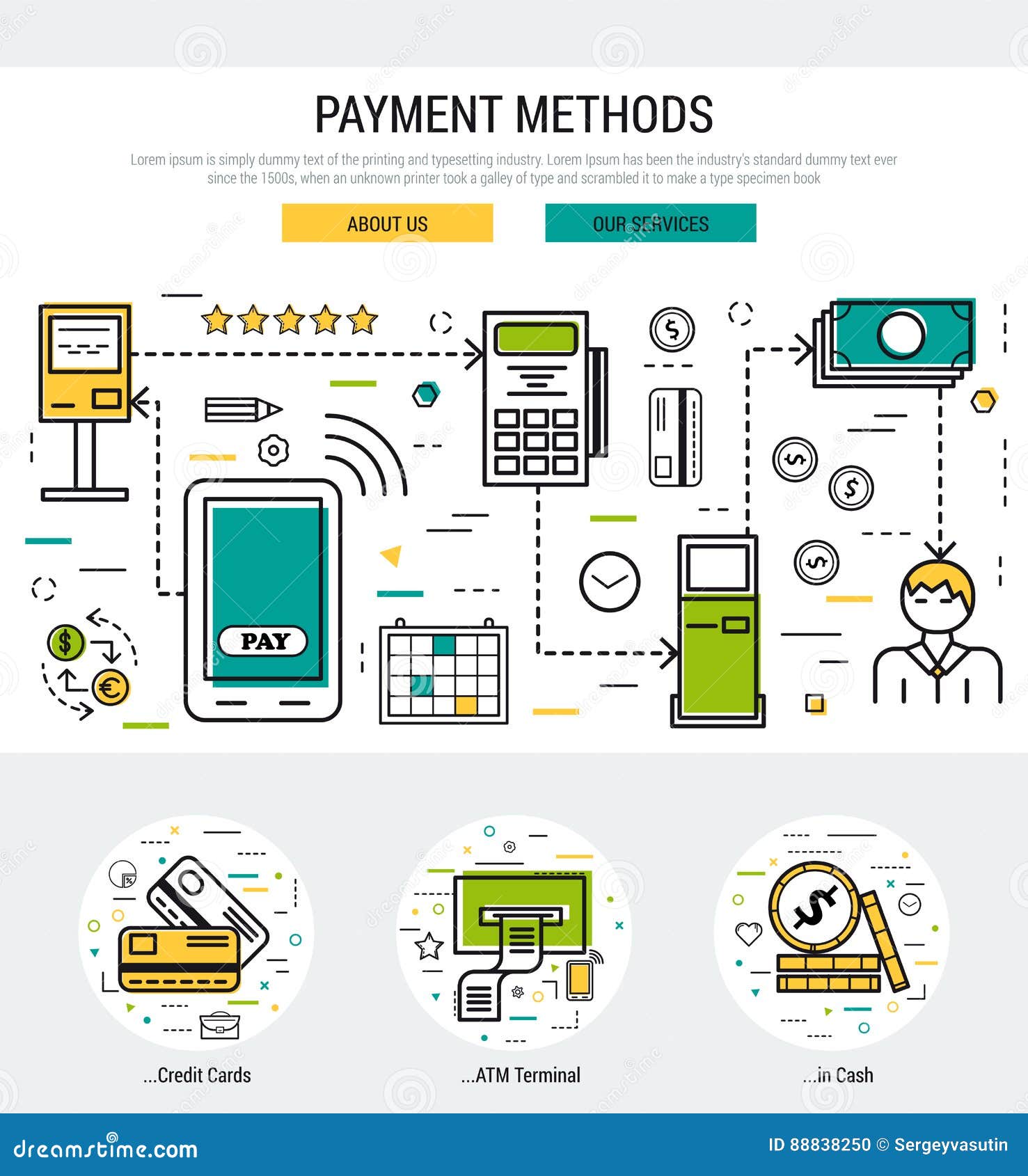 Grey Web Page Header Template - Payment Methods Stock Vector ...