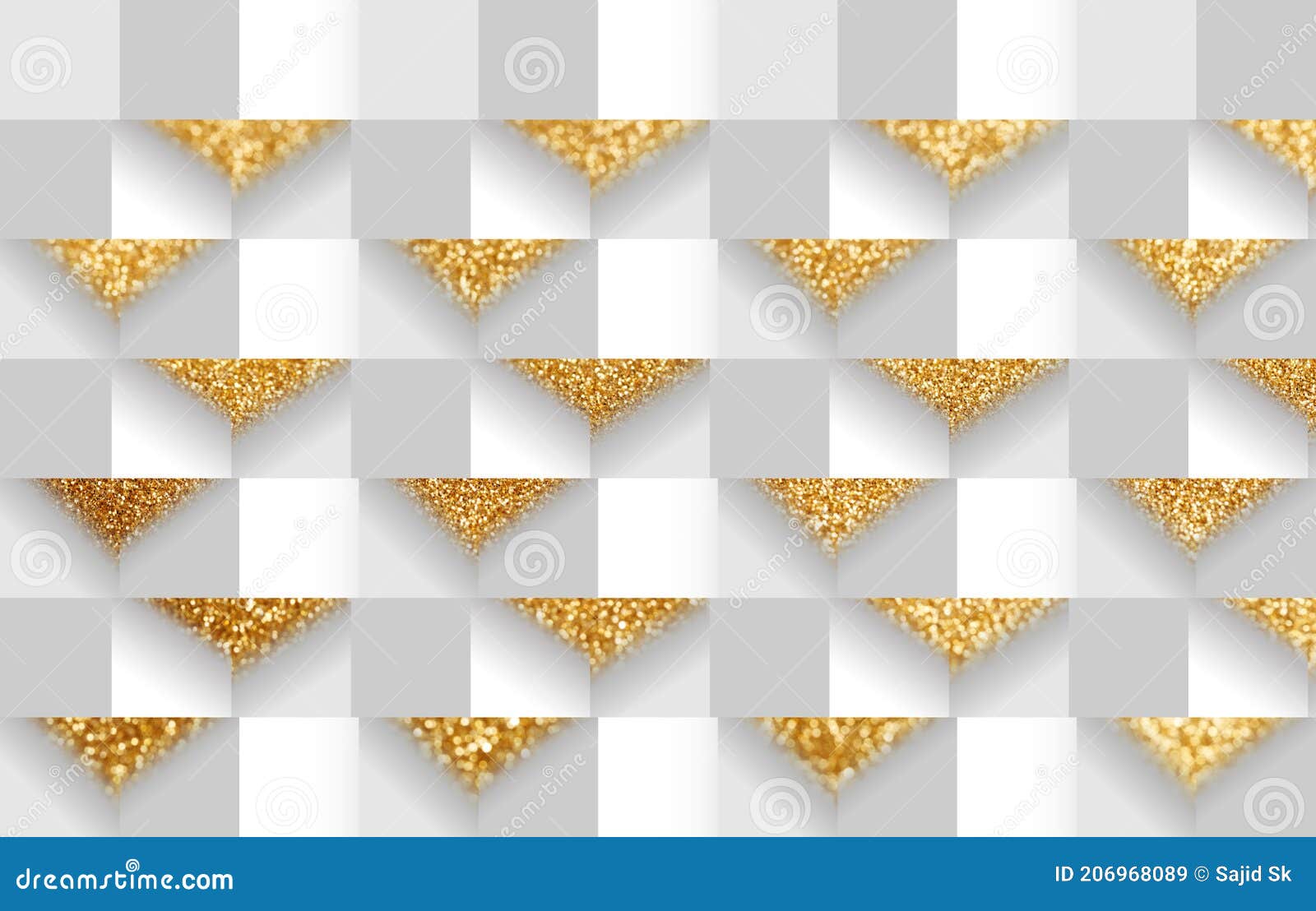 Grey White Golden Square Pattern Design with Shadow Effect Illustration ...