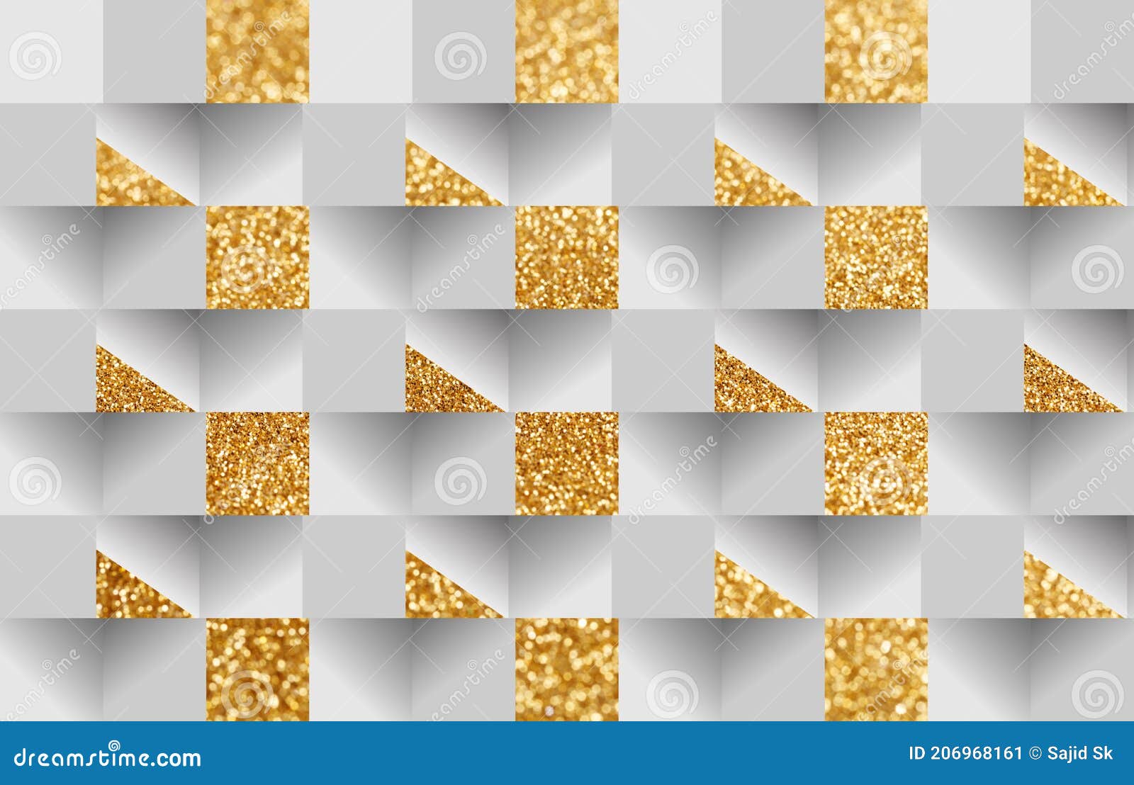 Grey White Golden Square Pattern Design with Shadow Effect Illustration ...