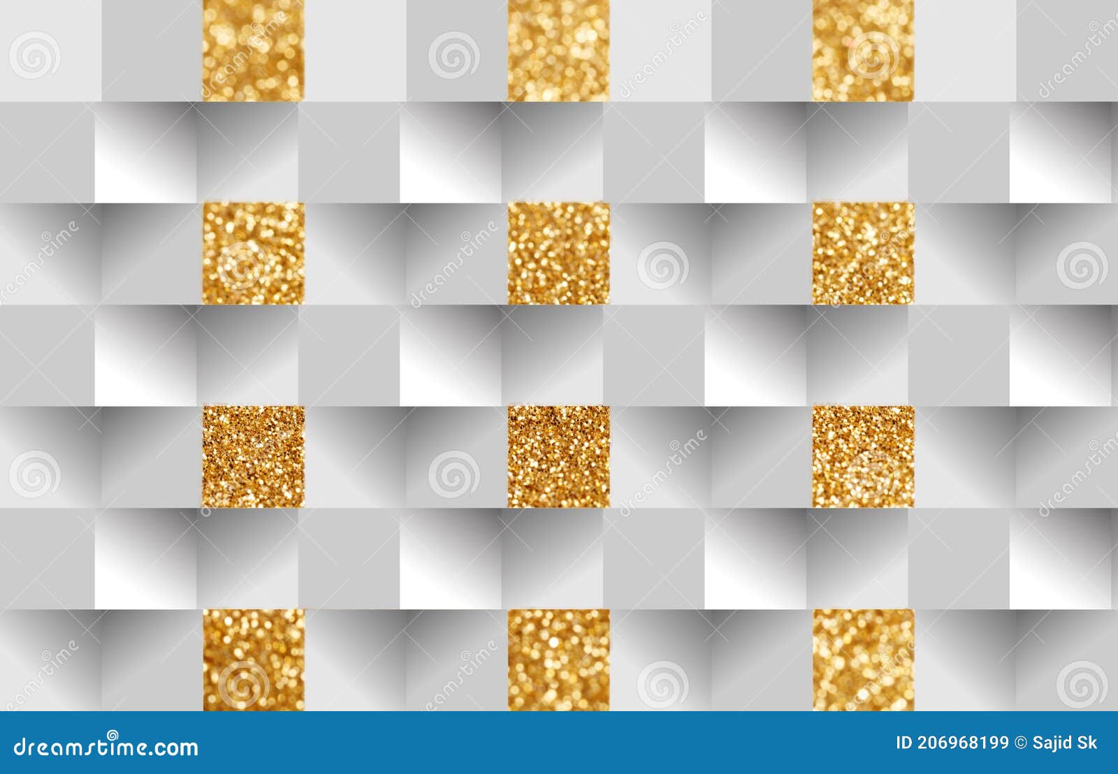 Grey White Golden Square Pattern Design with Shadow Effect Illustration ...