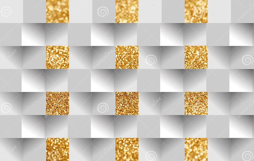Grey White Golden Square Pattern Design with Shadow Effect Illustration ...