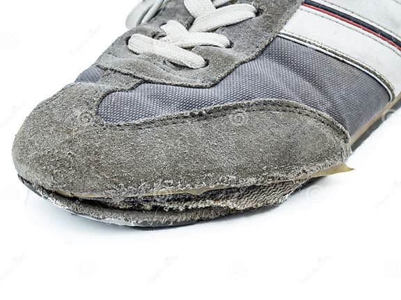 Grey and White Torn Shoe on White Background Stock Photo - Image of ...
