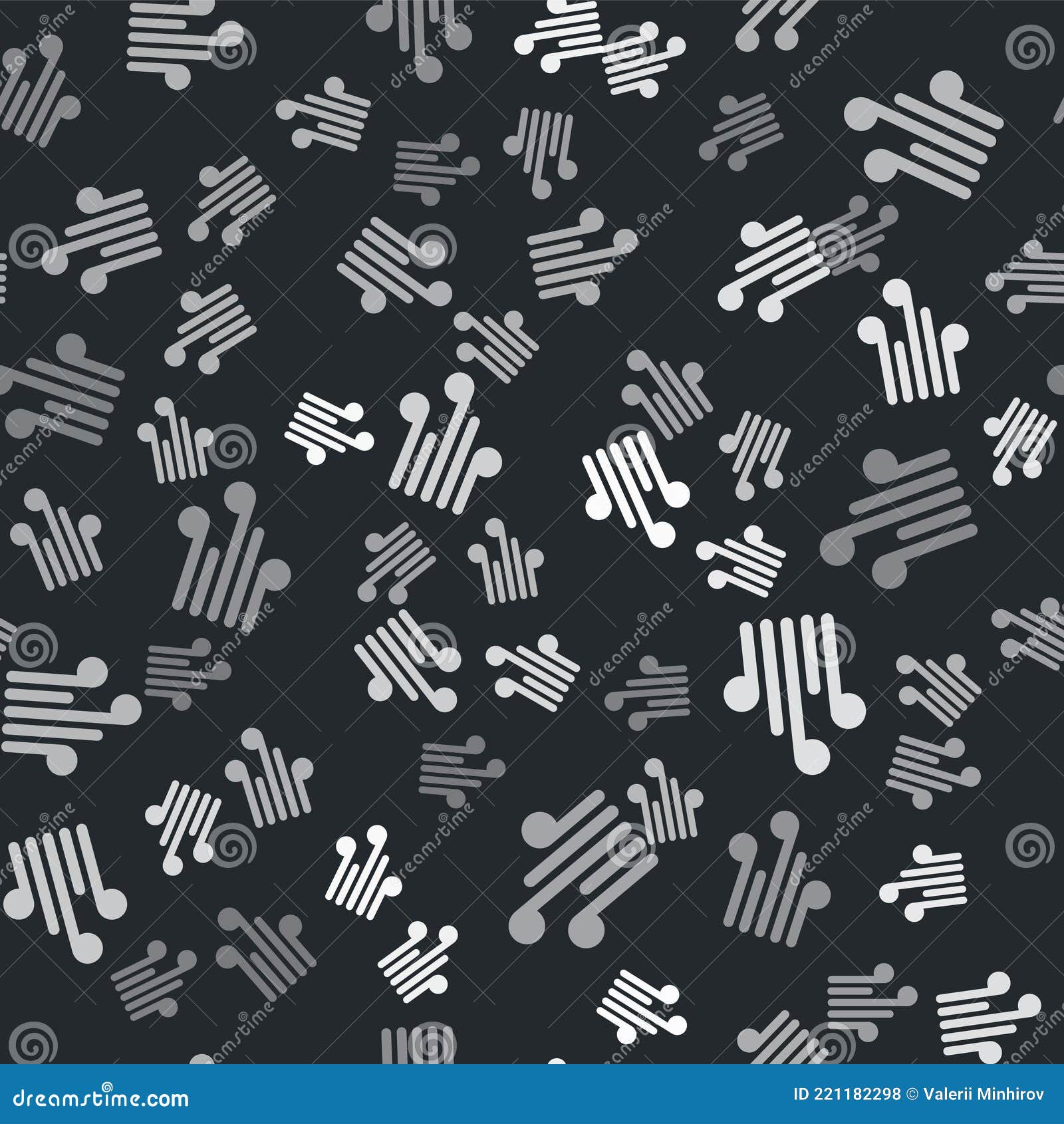 Grey Wind Icon Isolated Seamless Pattern on Black Background. Windy ...