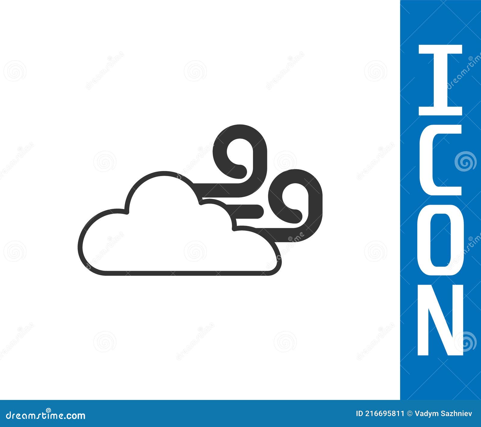 Grey Windy Weather Icon Isolated on White Background. Cloud and Wind ...