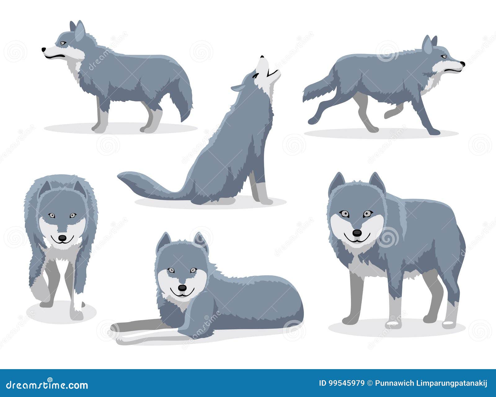 Grey Wolf Cartoon Character Vector Illustration Stock Vector ...