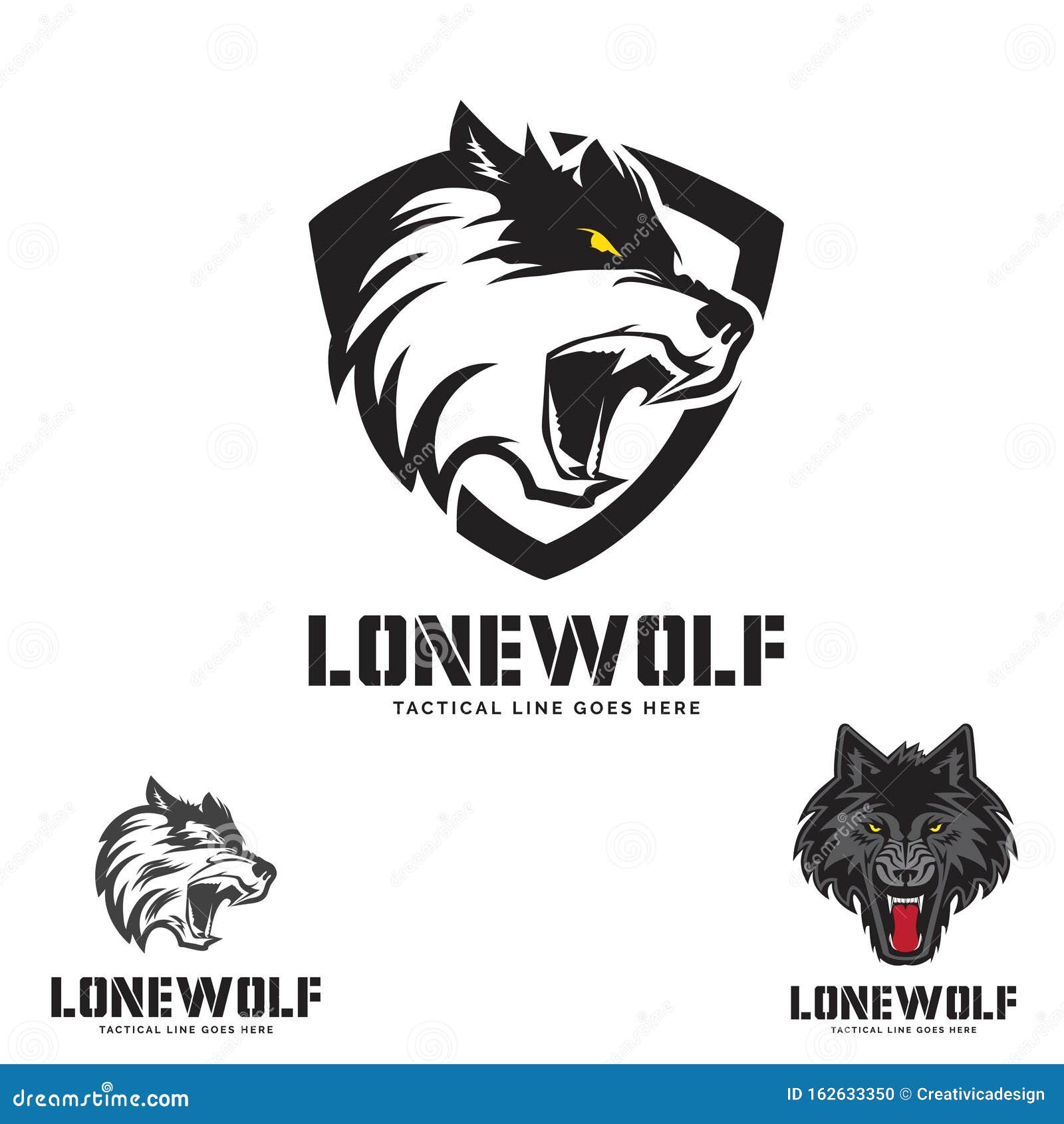 Grey Wolf Head Theme. Logo Set Stock Vector - Illustration of ambush ...