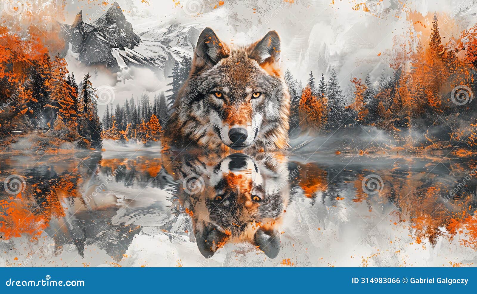 Wolf Portrait Design with Nature Background Mountain Forest Double ...