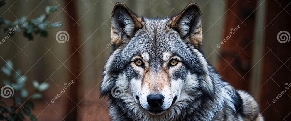 Grey Wolf Posing with Intense Stare in Nature Background Stock ...