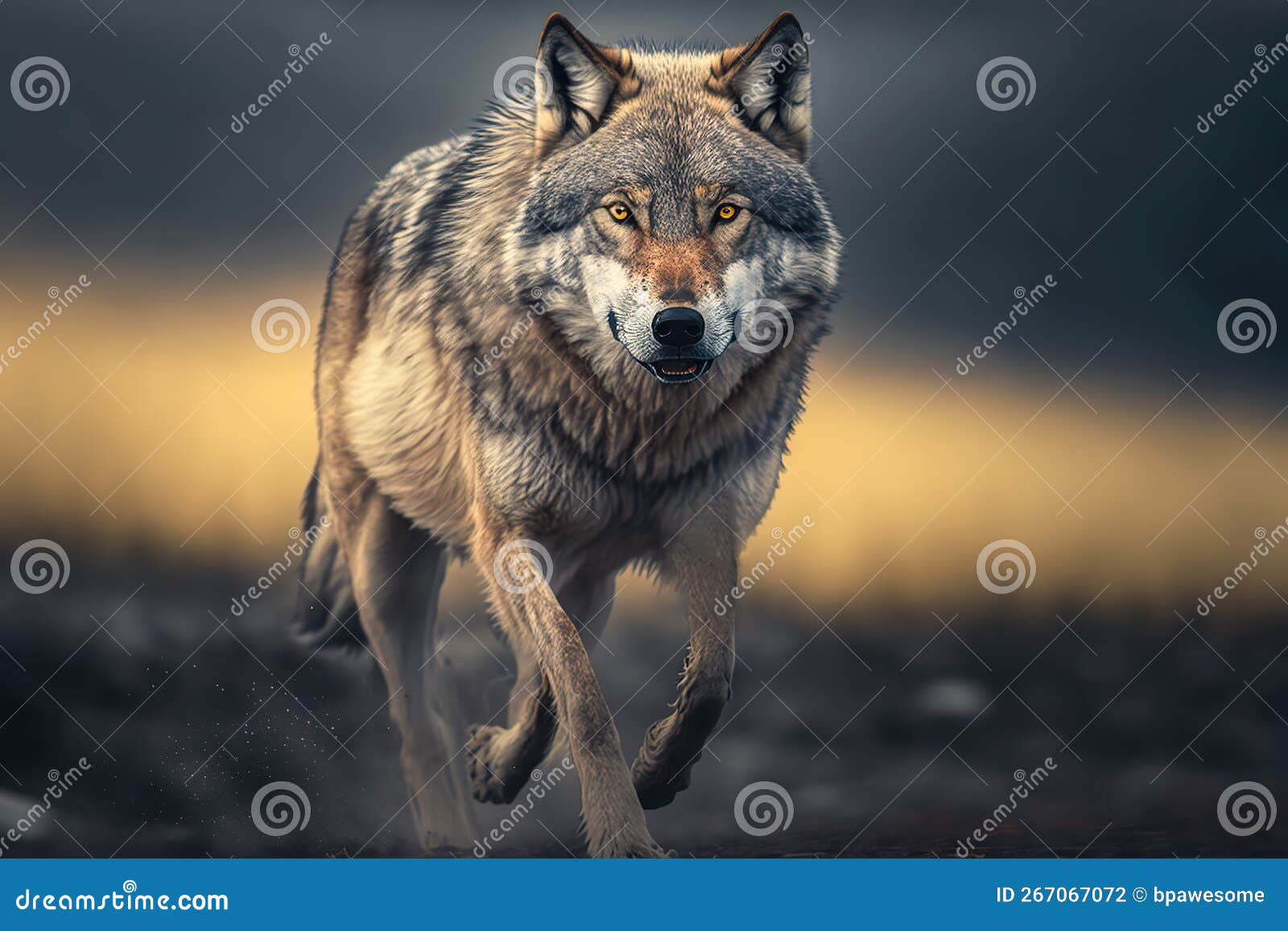 Grey Wolf Running, Hunting and Attacking, Predator, Generative AI Stock ...