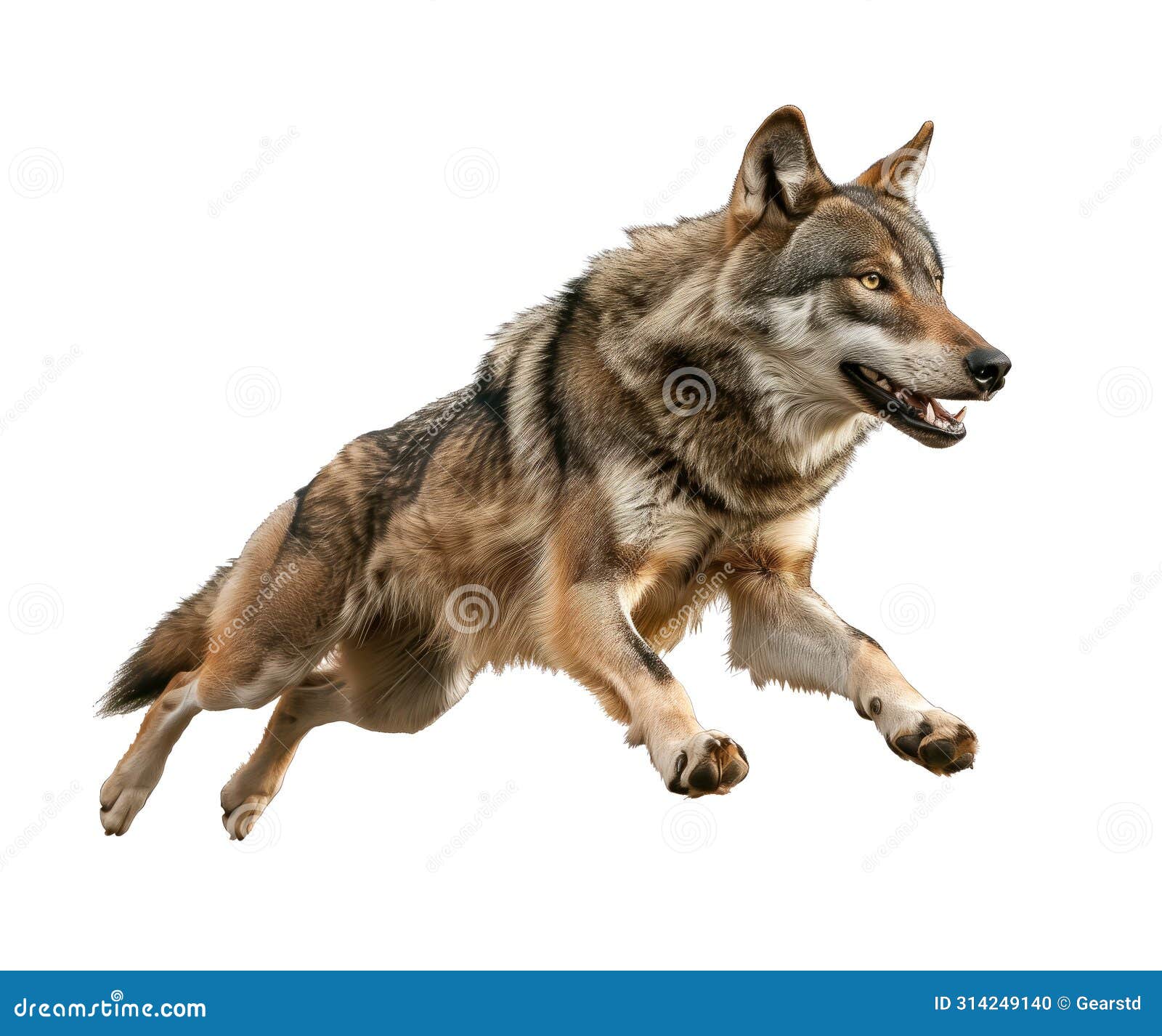 Running Grey Wolf with a Focused Expression Stock Photo - Image of ...