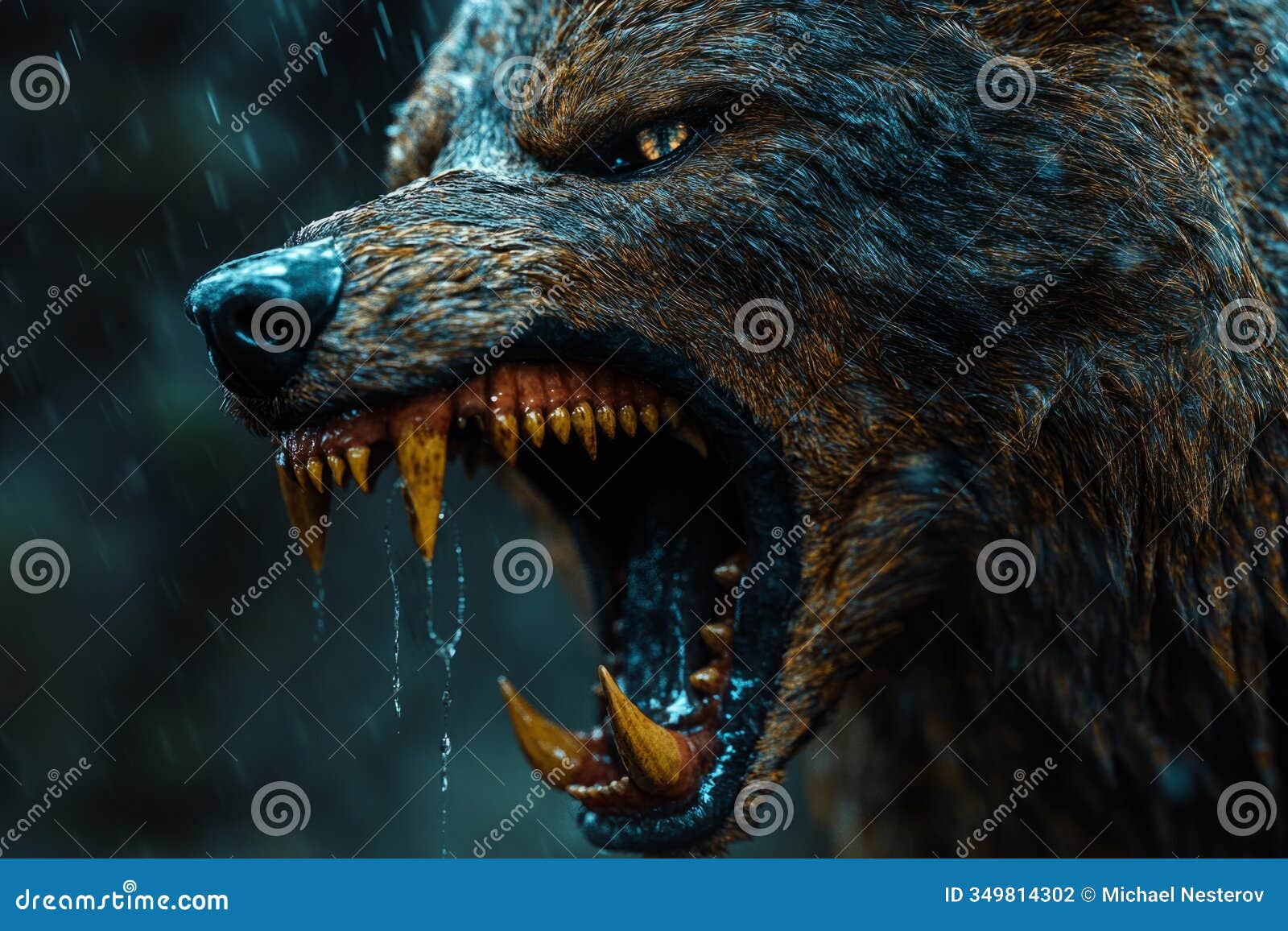 Grey Wolf Showing Teeth and Growling in Forest Stock Photo - Image of ...