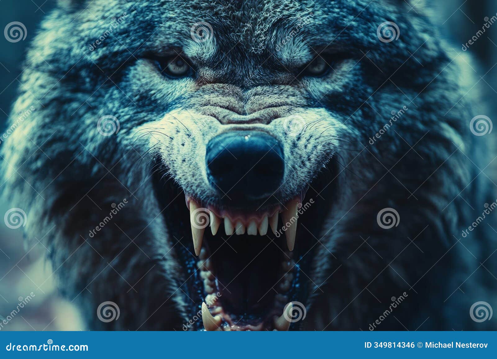 Grey Wolf Showing Teeth and Growling in Forest Stock Photo - Image of ...