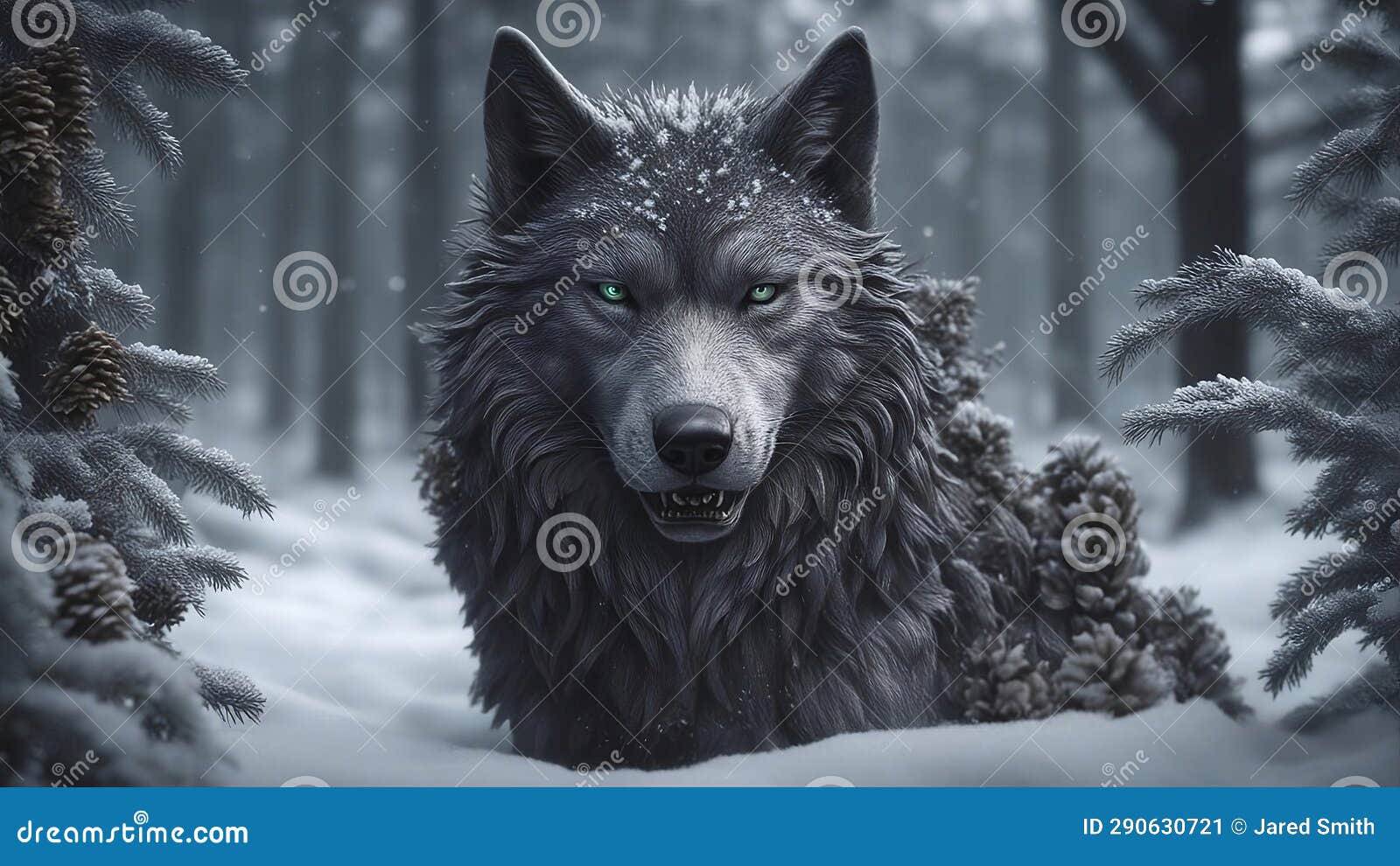 Grey Wolf in the Snow-covered Forest Stock Illustration - Illustration ...