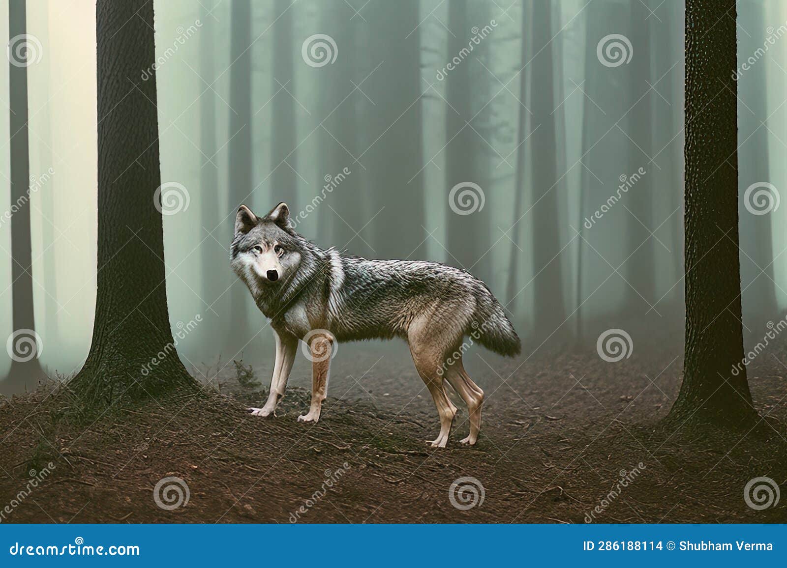 Grey Wolf with Wolf in Forest Stock Photo - Image of forest, trees ...