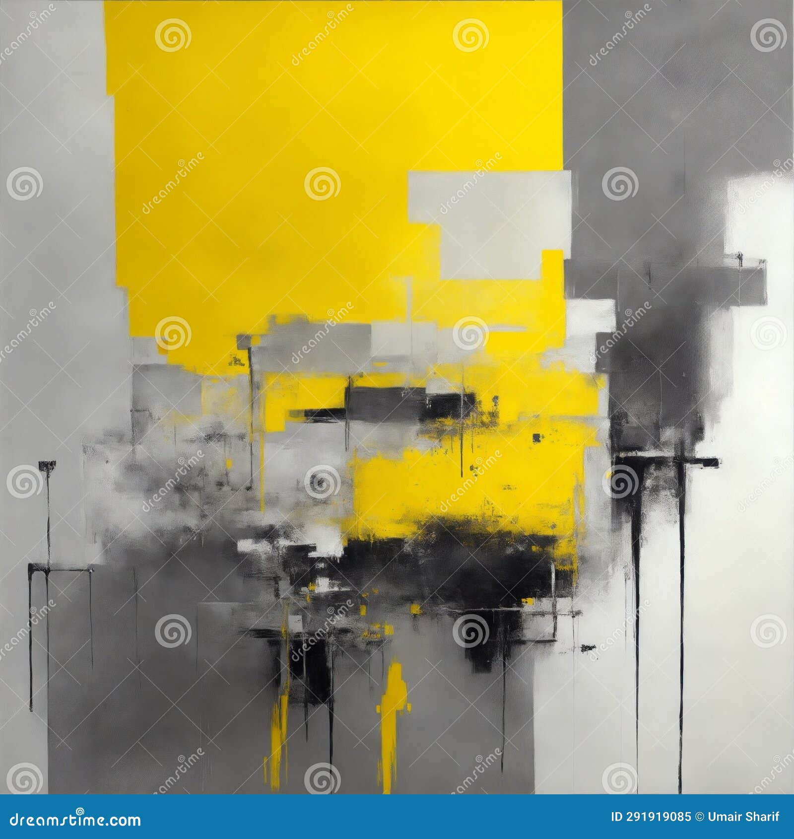 Grey and Yellow Abstract Art Painting Stock Illustration - Illustration ...