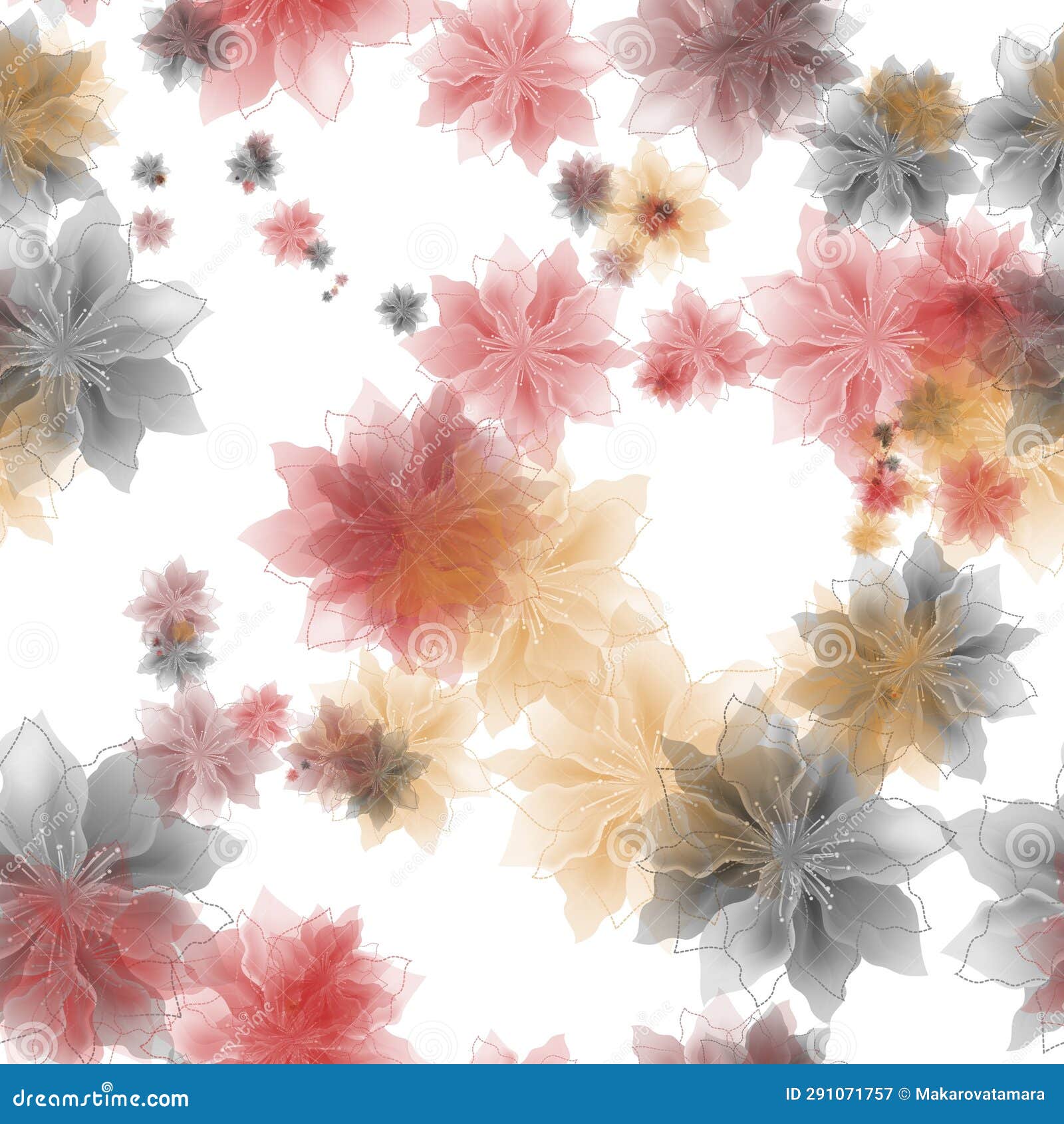 Grey, Yellow and Red Transparent Flowers on the White Background ...