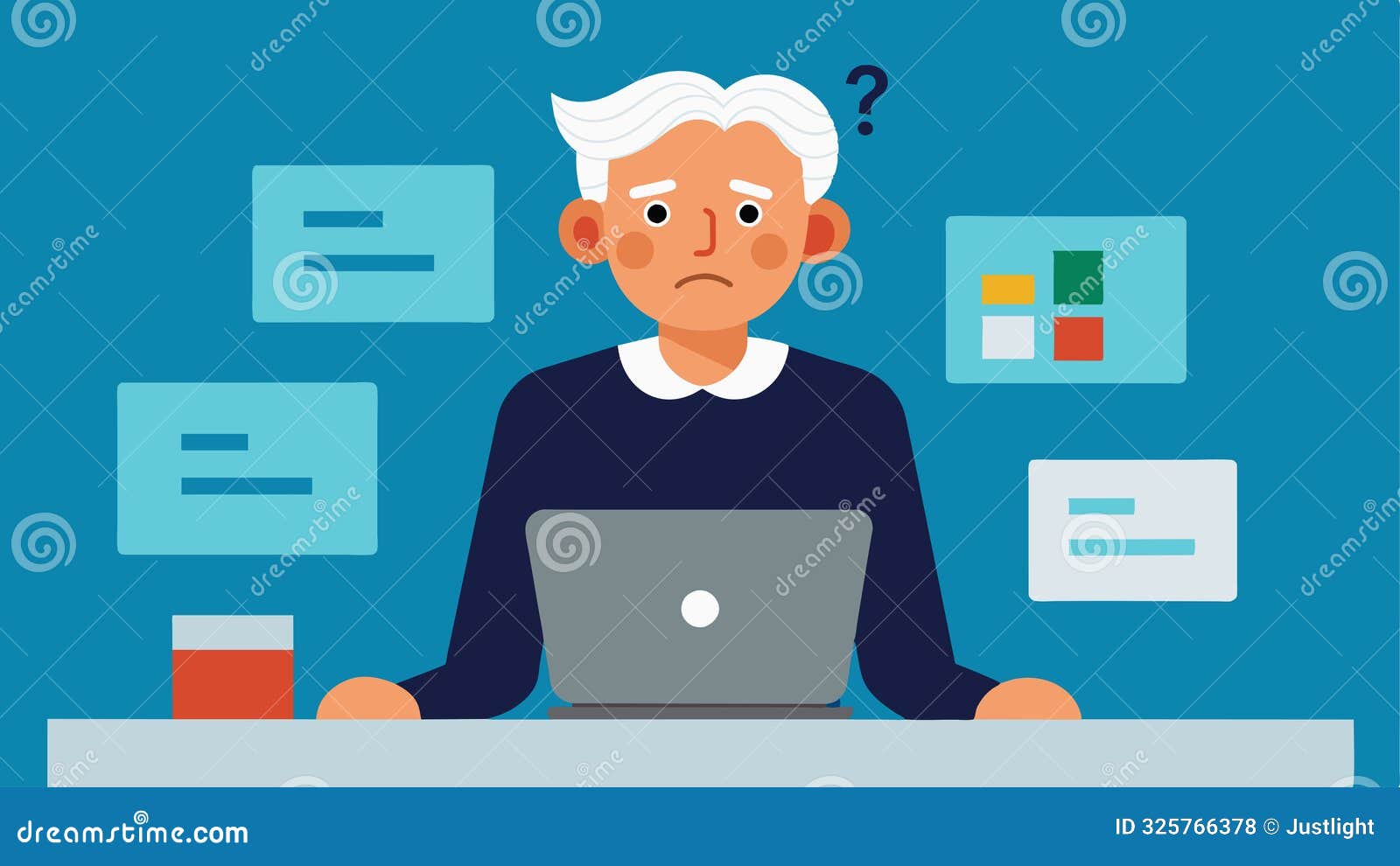 A Greyhaired Man Sitting at a Computer with a Confused Expression ...