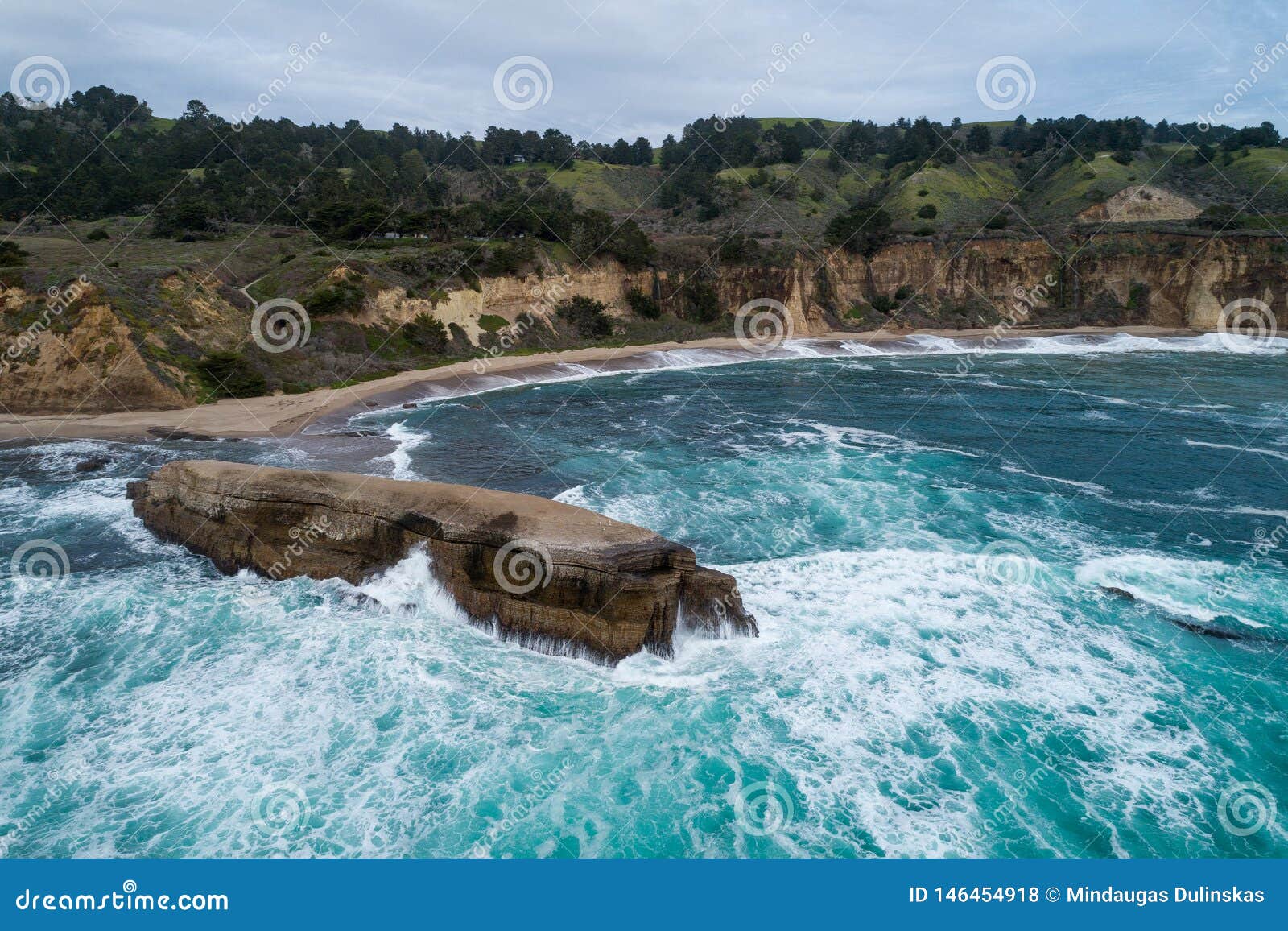 Greyhound Rock and Beach in Background. California Stock Photo - Image ...