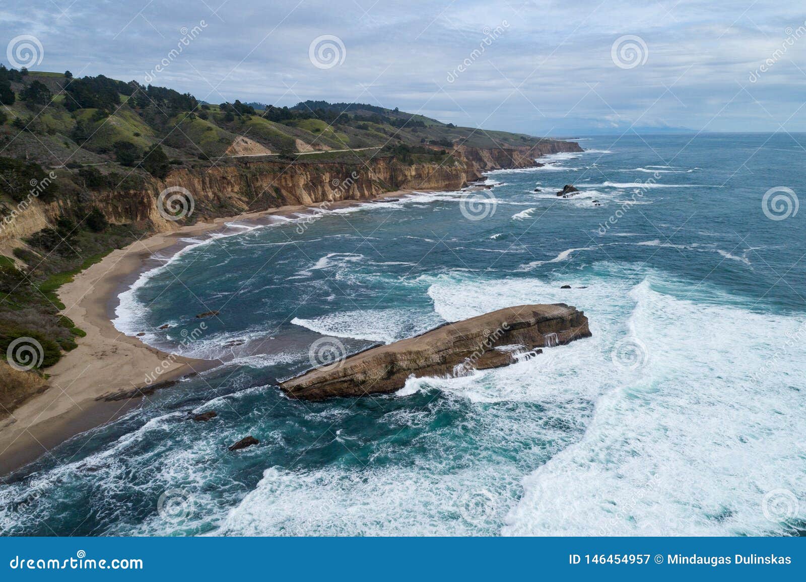 Greyhound Rock and Beach in Background. California Stock Image - Image ...