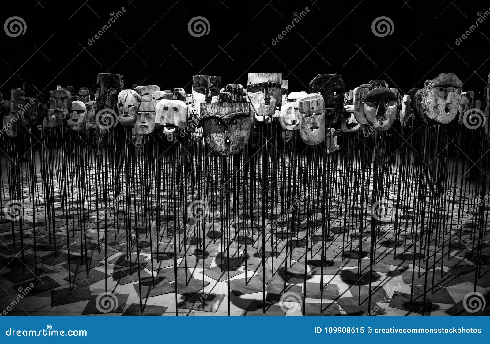 Greyscale Photo Of Masks On A Stick Picture. Image: 109908615