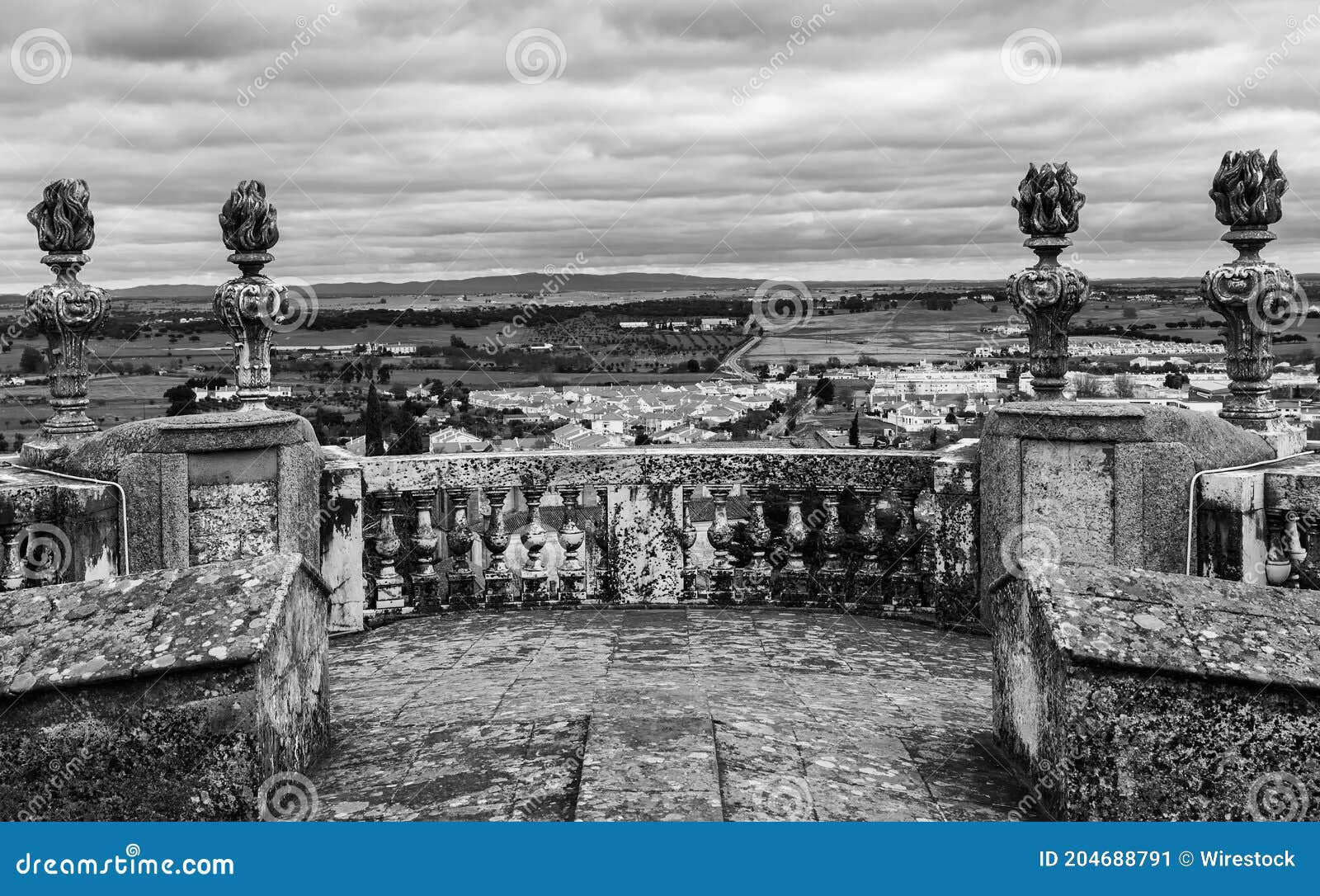 Greyscale Shot of Beautiful Scenery of a Garden from an Old Castle ...