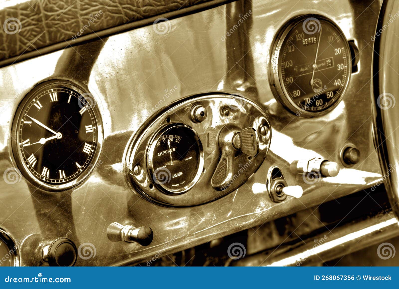 Greyscale Shot of the British Vintage Car Dashboard Editorial Photo ...