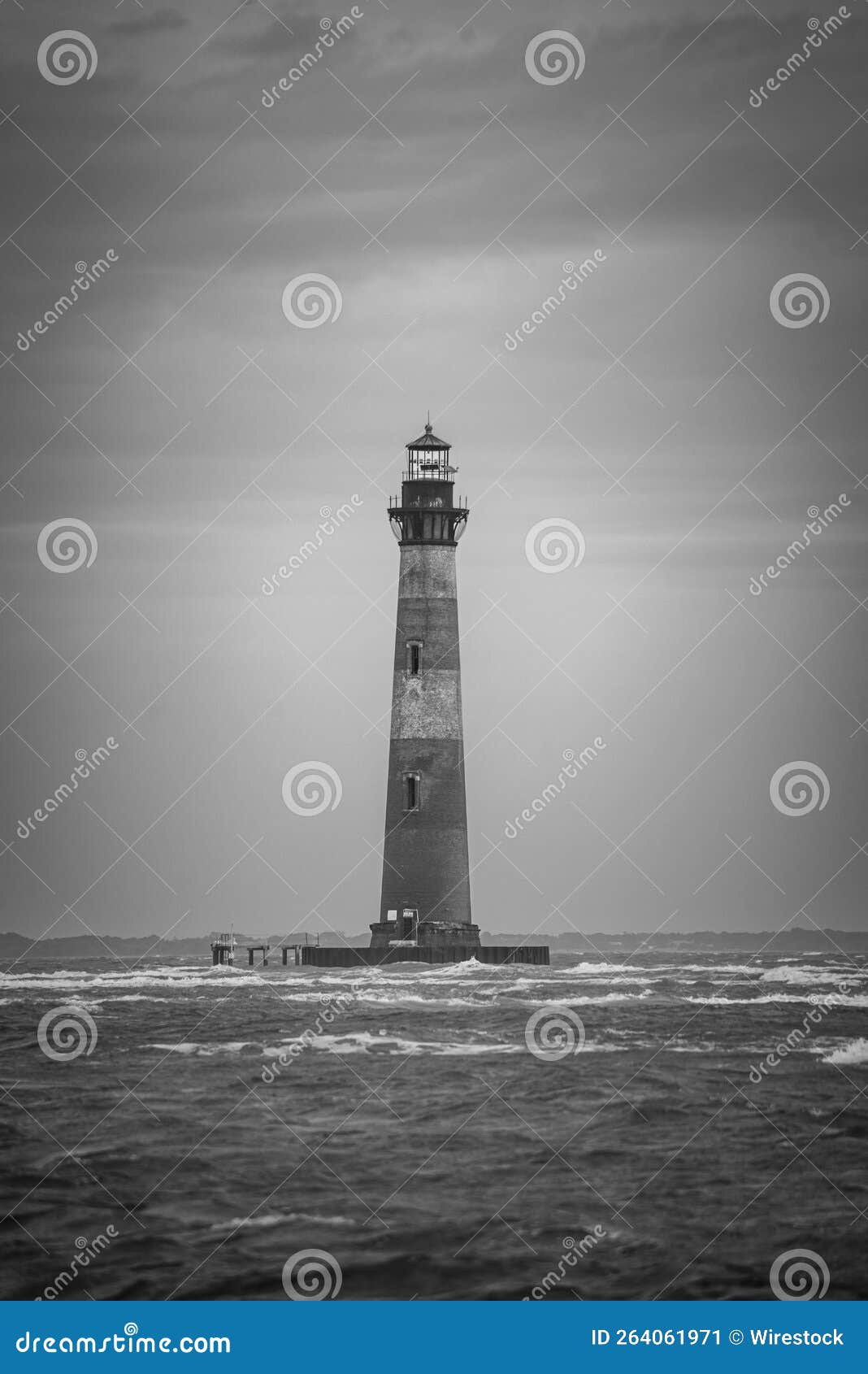 Greyscale Shot of the Morris Island Lighthouse Stock Image - Image of ...