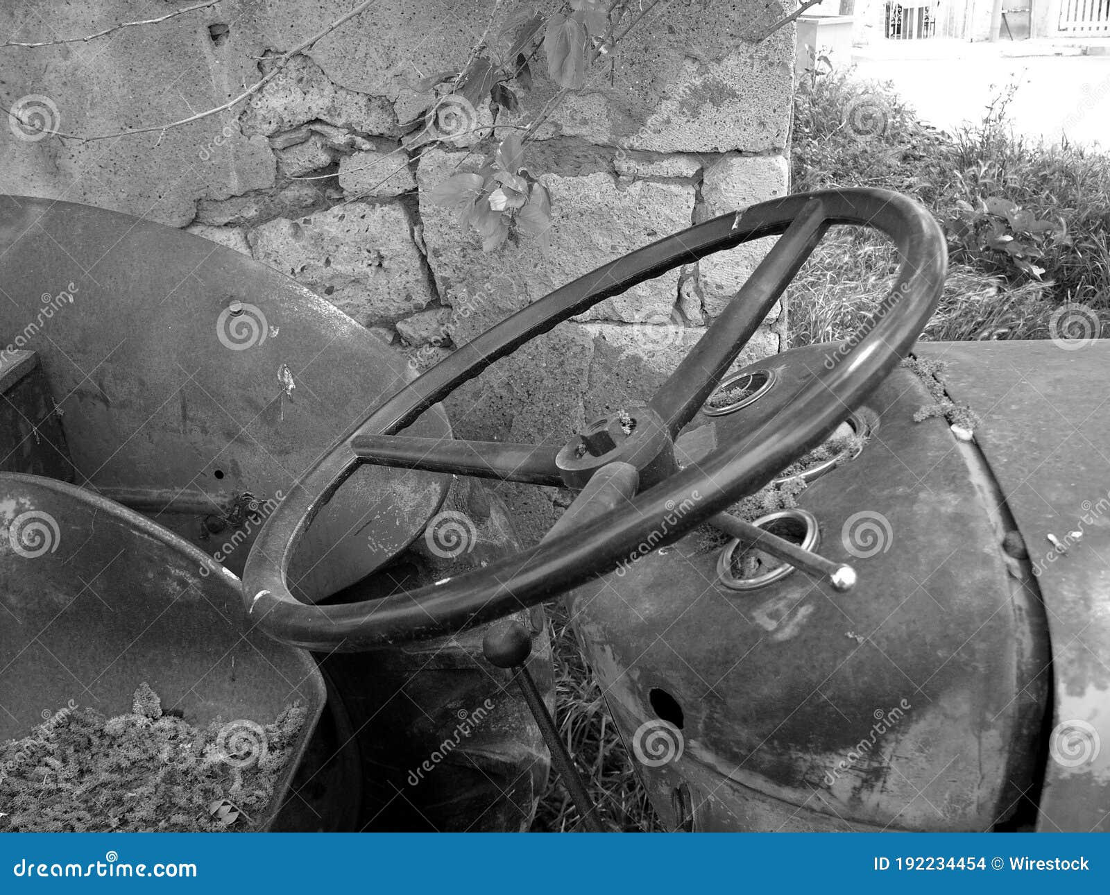 Greyscale Shot of a Steering Wheel of an Old Tractor Stock Photo ...