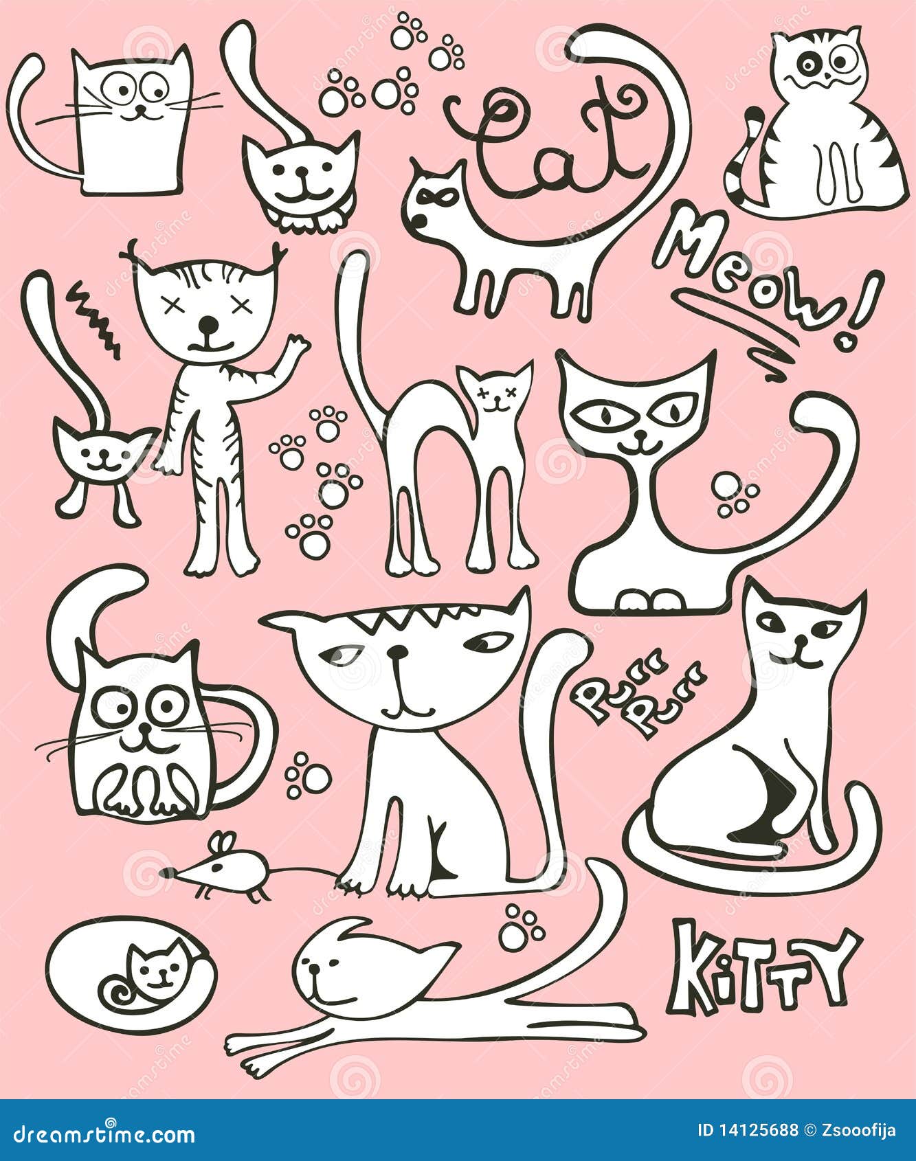 Gribouillez Le Positionnement De Chat Illustration de Vecteur ...