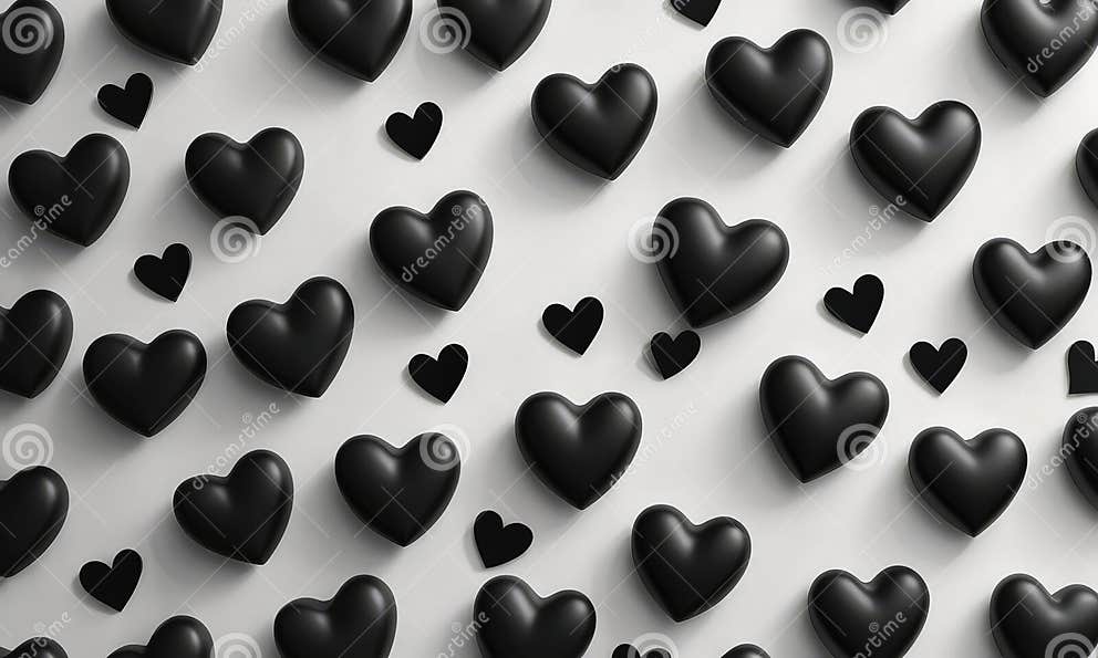 Grid Black Heart-shaped Objects Arranged in Diagonal Pattern, with Some ...