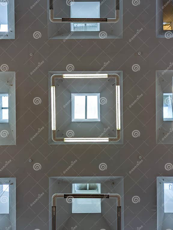 Grid on the Ceiling Made of Nine Square Structures, Each Square Frame ...