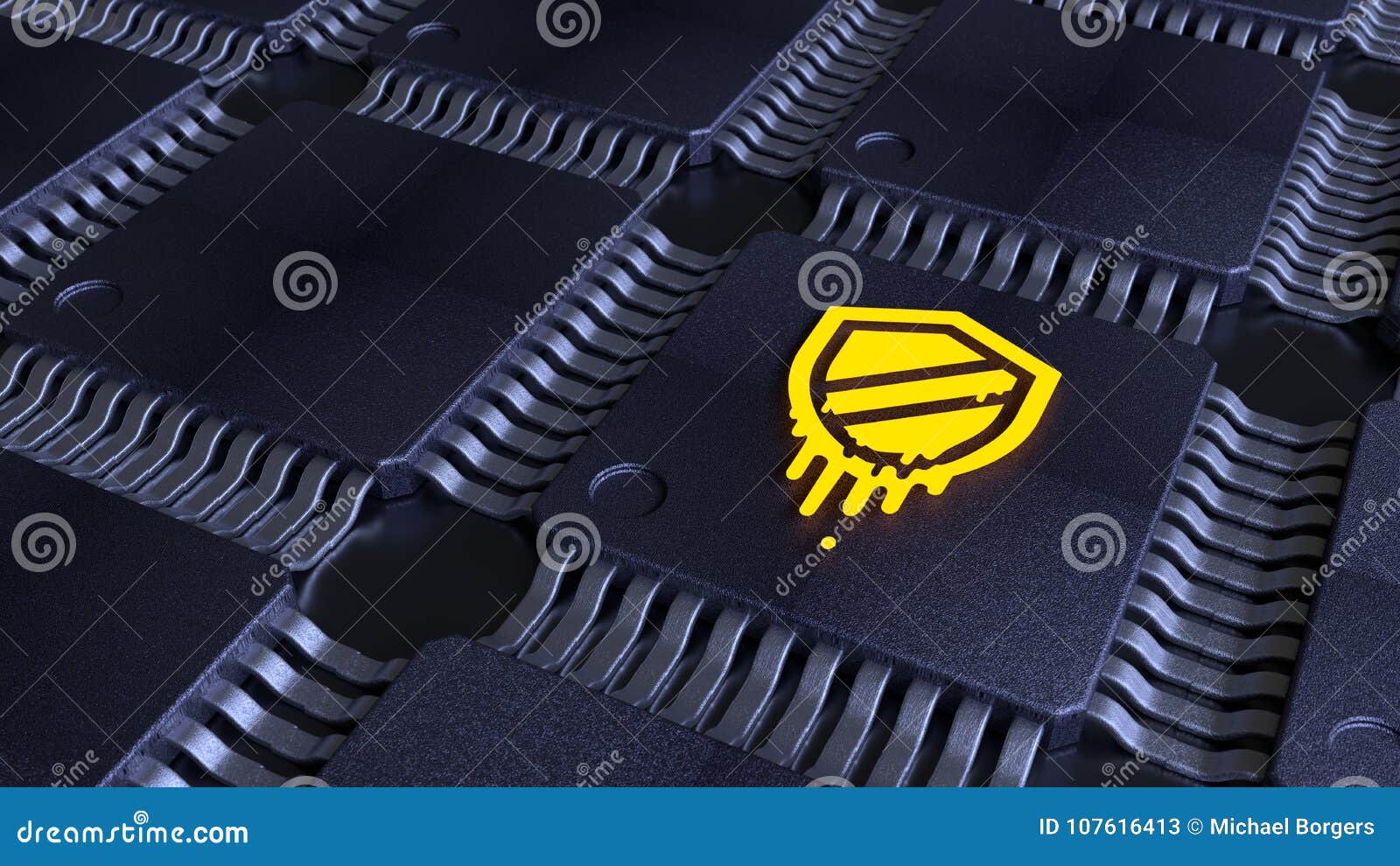 Grid of Chips with a Yellow Meltdown Symbol on One of the Cpus Stock ...