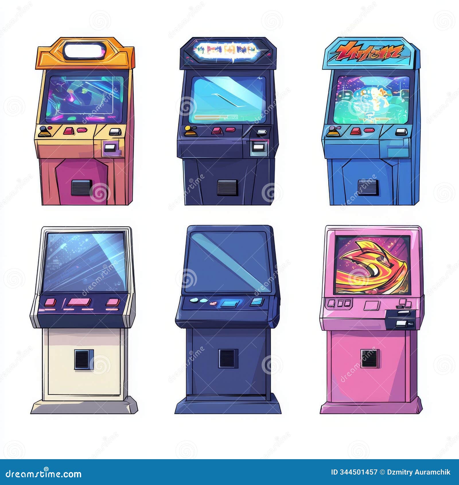 A Grid of Colorful Retro Arcade Machines. Stock Image - Image of ...