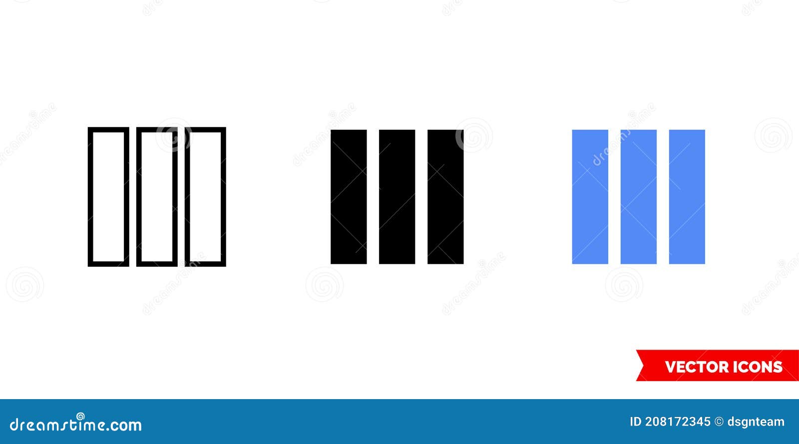 Grid Columns Icon of 3 Types Color, Black and White, Outline. Isolated ...