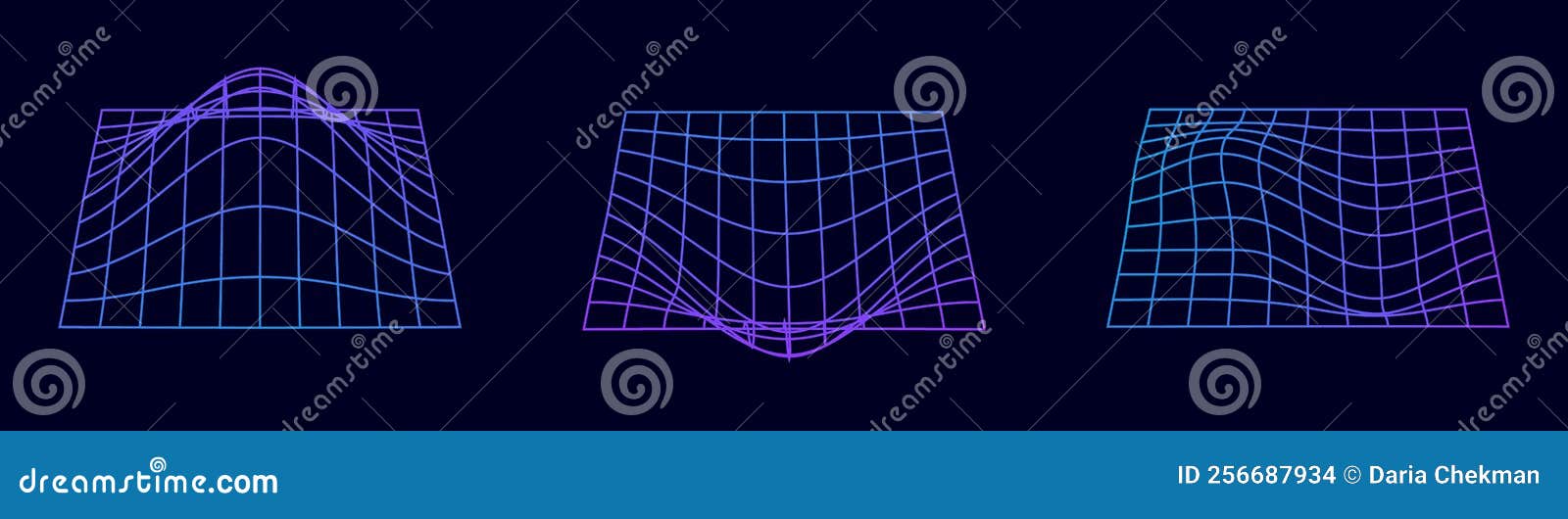 Grid of Curved and Twisted Lines. Retrofuturistic Abstract Background ...