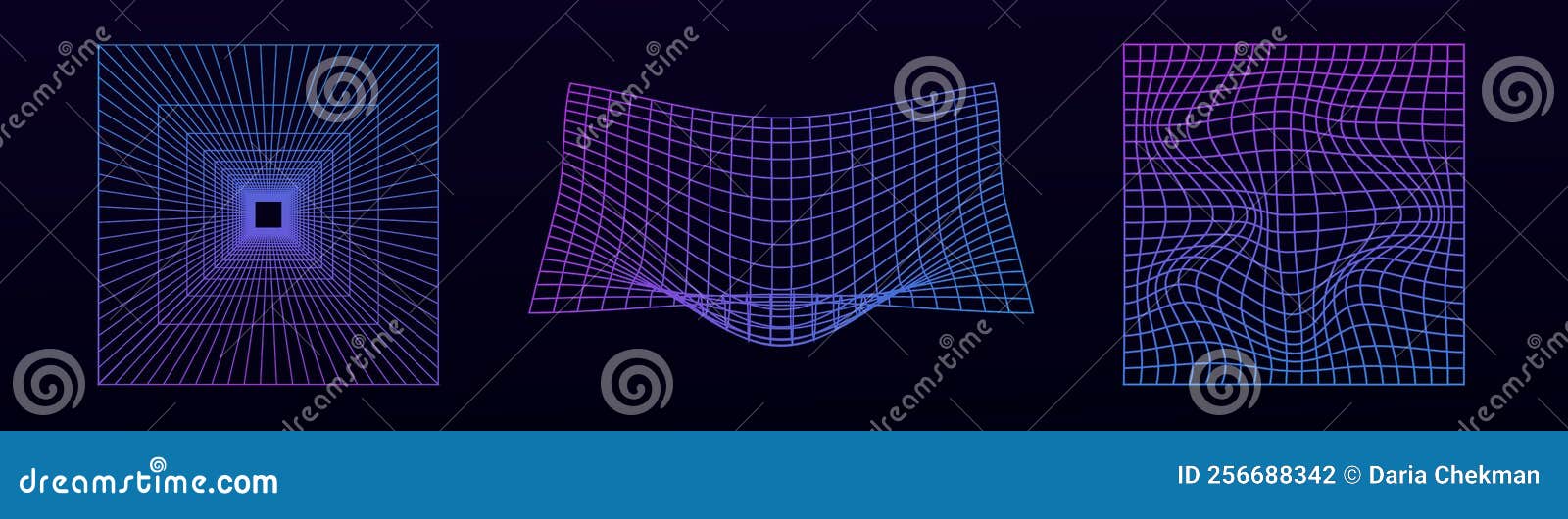 Grid of Curved and Twisted Lines. Retrofuturistic Abstract Background ...