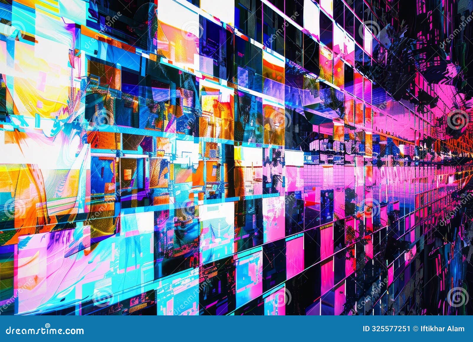 A Grid of Digital Squares Distorting and Glitching in a Vibrant Topaz ...