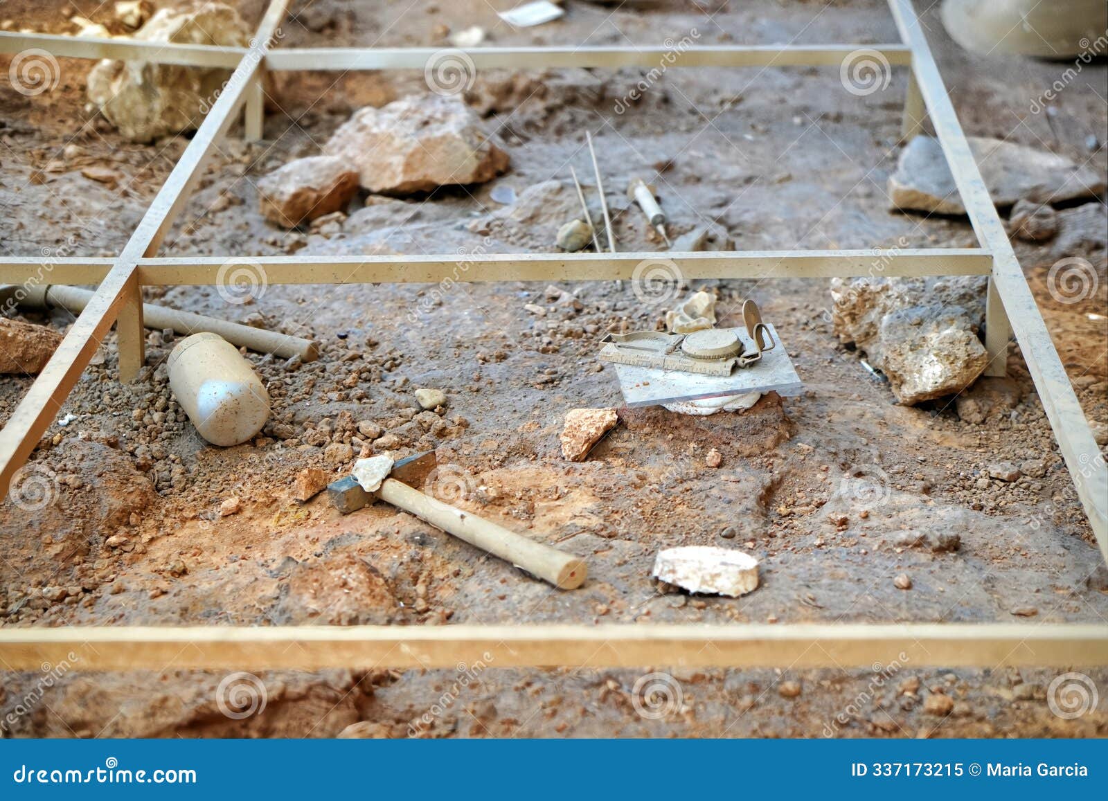 Grid of an Excavation with Tools. Archaeology and Paleontology Stock ...