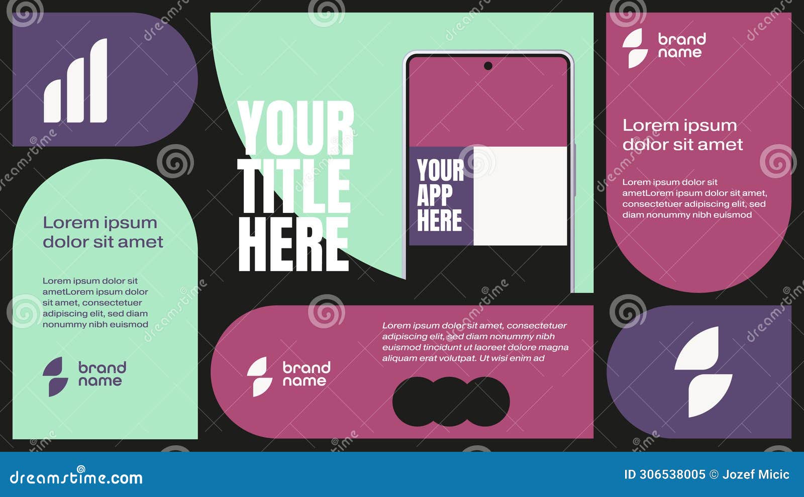 Grid Layout App Presentation Template with Smartphone Screen. Stock ...