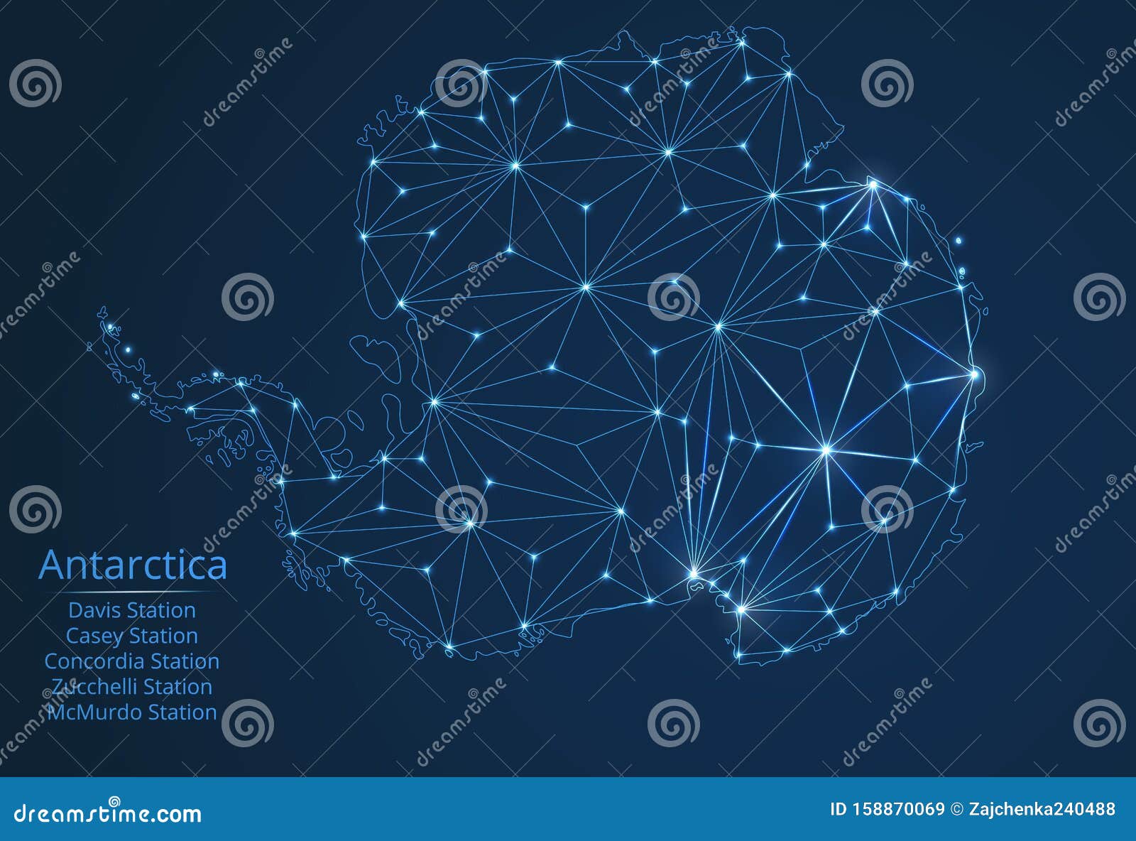 Grid Map of Antarctica with the Effect of a Light Spot. Wire Frame ...