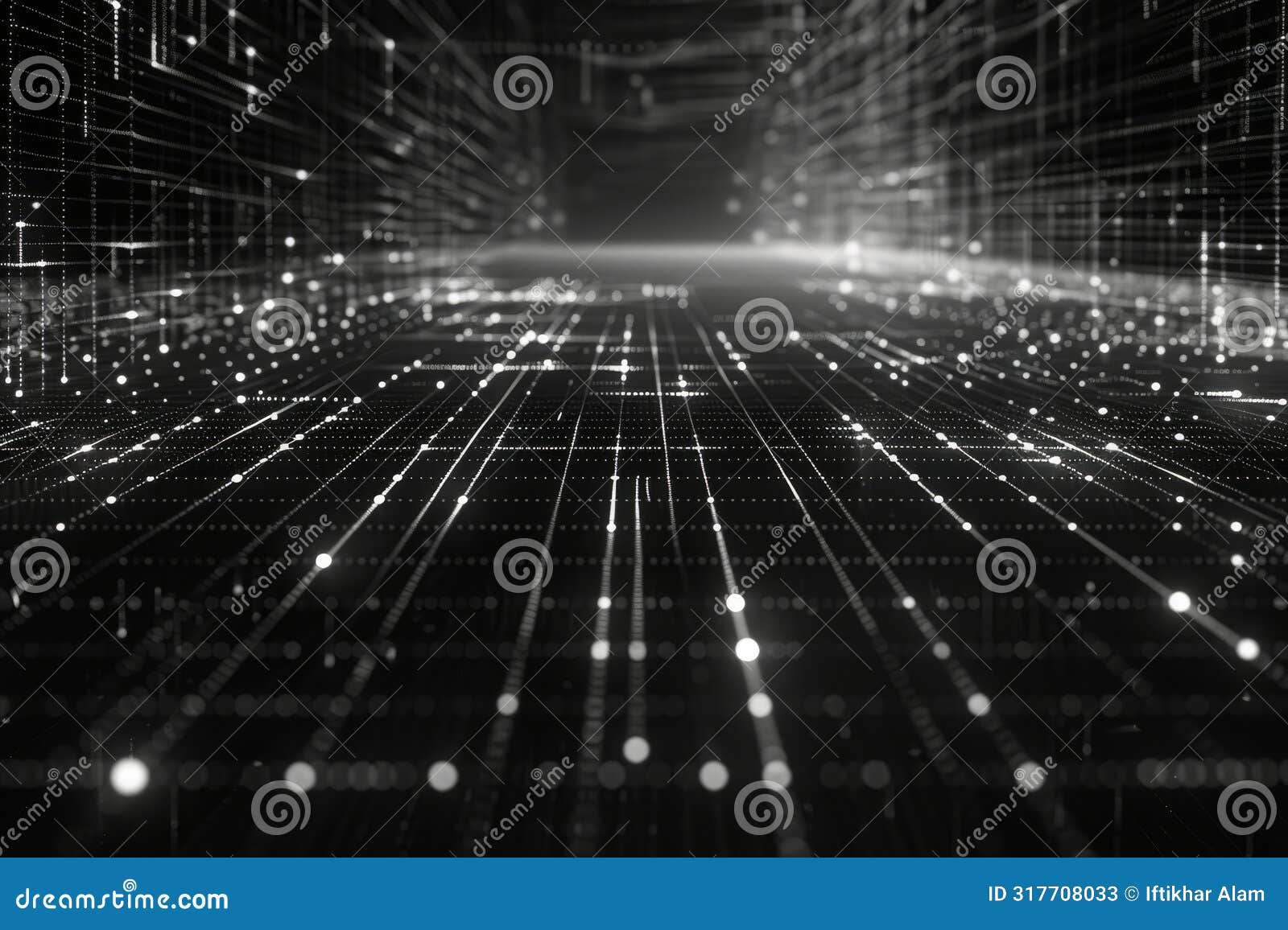 A Grid of Matrix-like Patterns in a Black and White Abstract Background ...