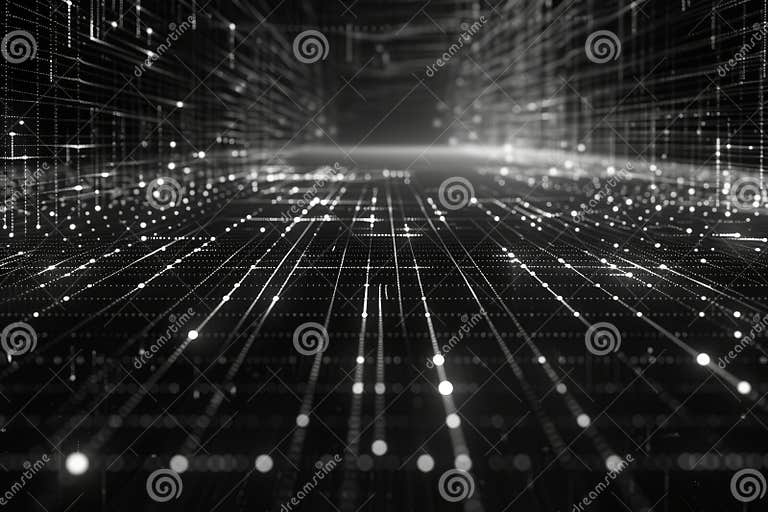 A Grid of Matrix-like Patterns in a Black and White Abstract Background ...